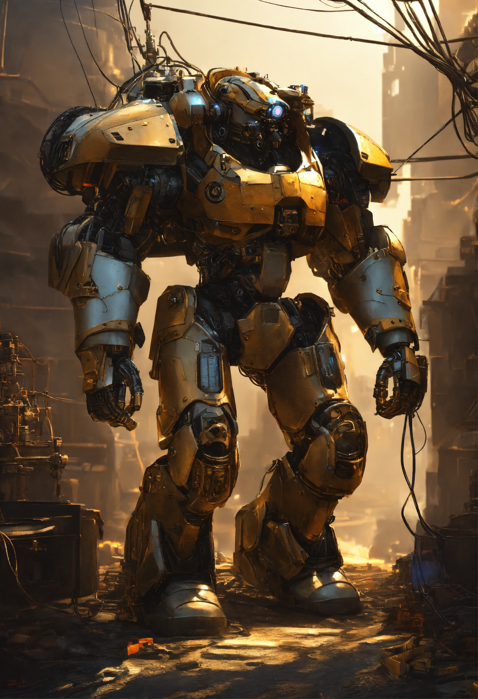 Lexica - Large cybernetic power armor with many cables and strong ...