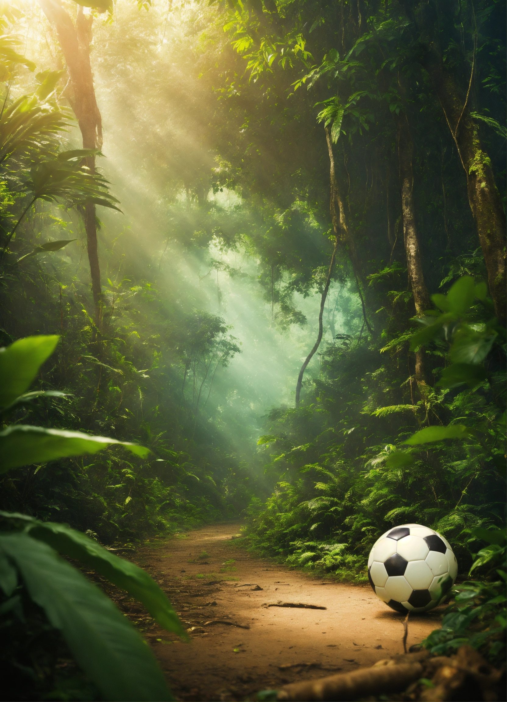 Lexica - A deep jungle with a soccer ball on the ground