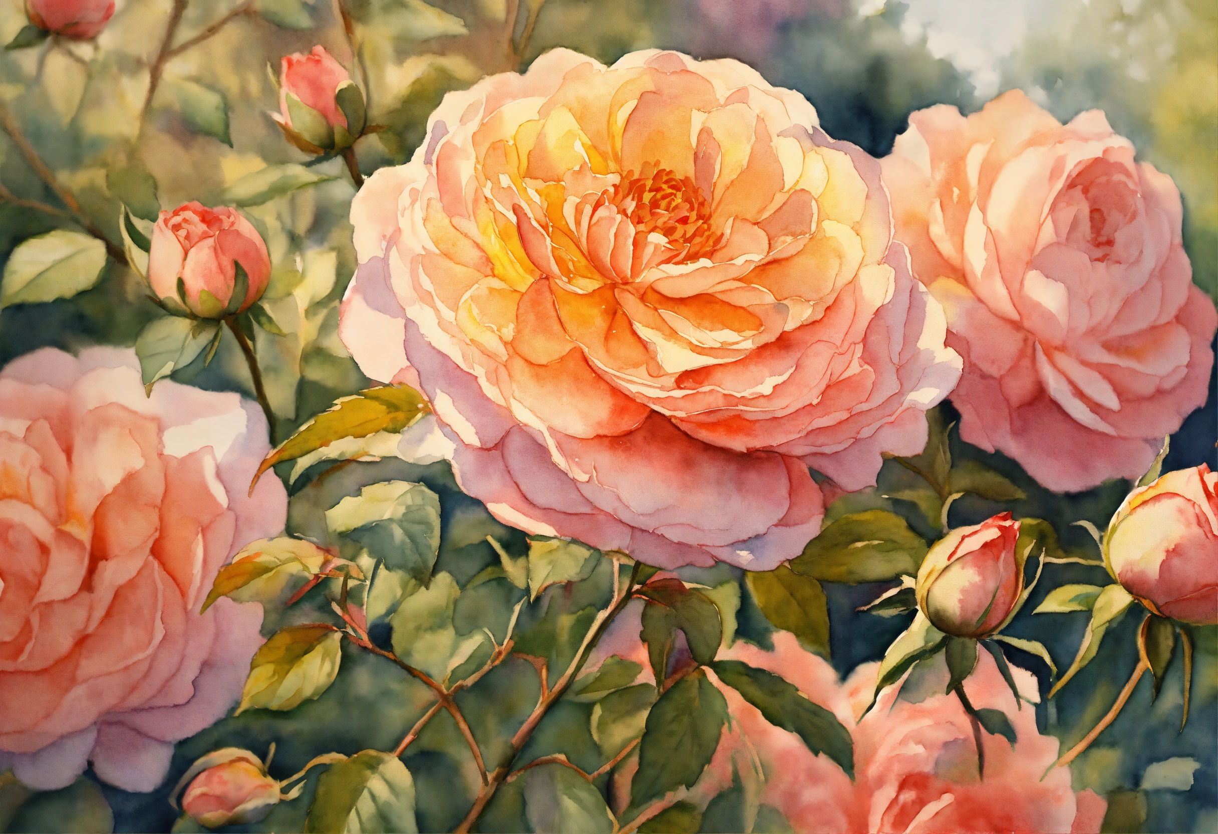Lexica - Watercolour painting, English rose garden, warm light ...