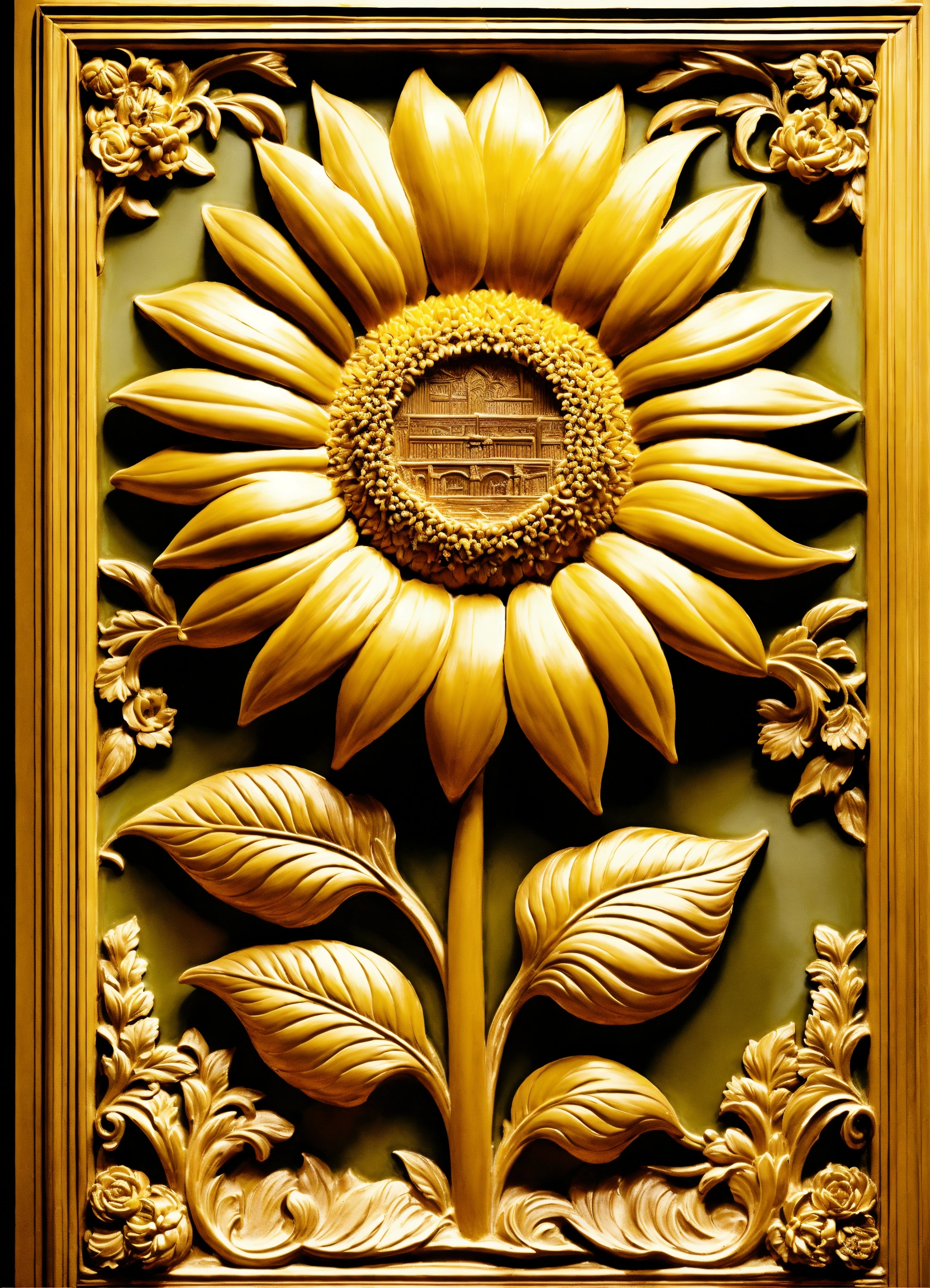 Lexica - Sunflower, similar, relief, plaster , 4k, volume, high detail ...