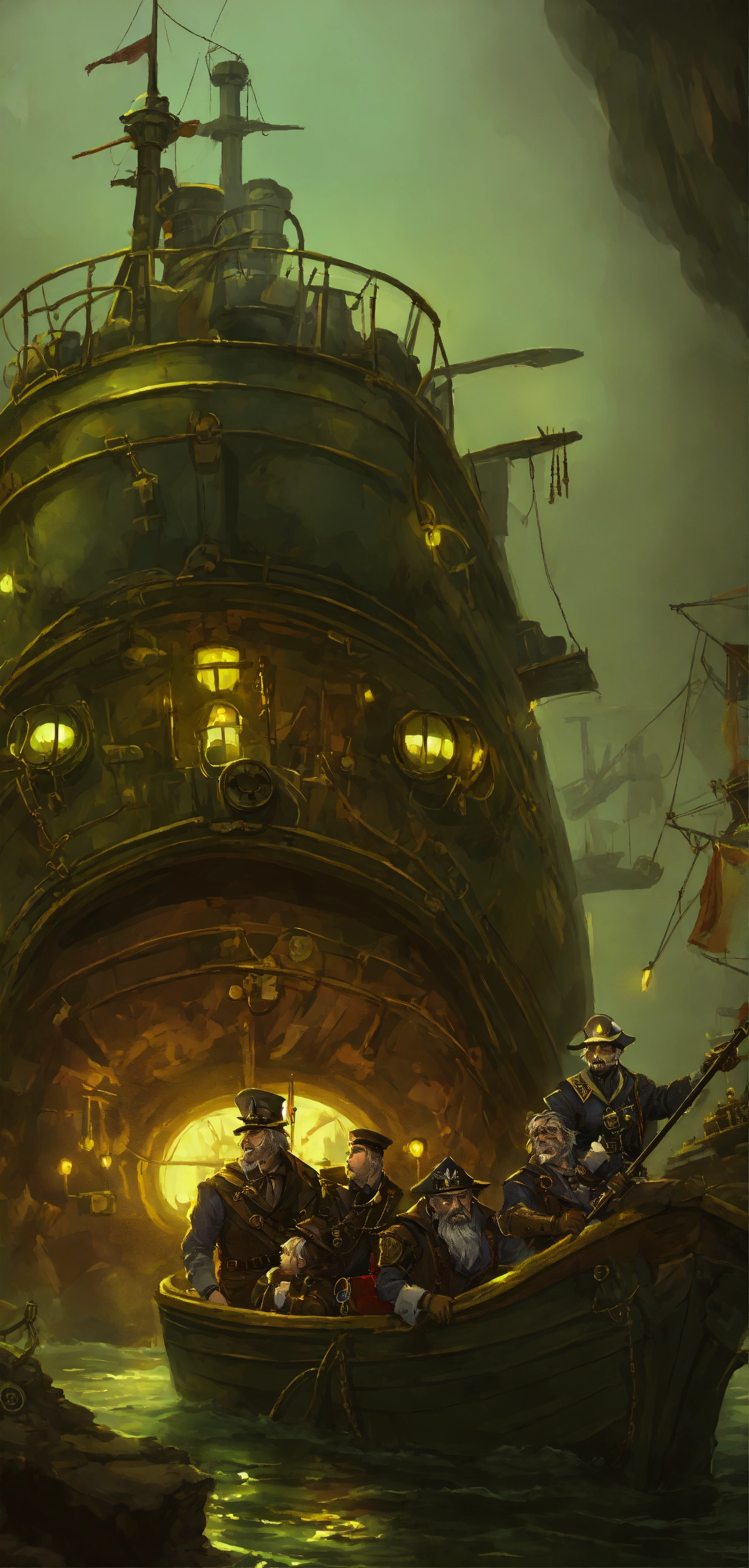 Lexica - Undead Duergar Sailors, steampunk submarine, digital painting