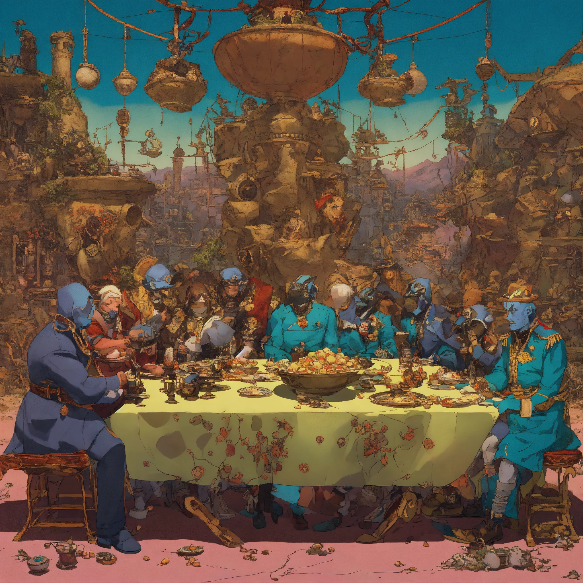 Lexica - Depict a vibrant, cartoon-style scene where gaunt, dehumanized ...