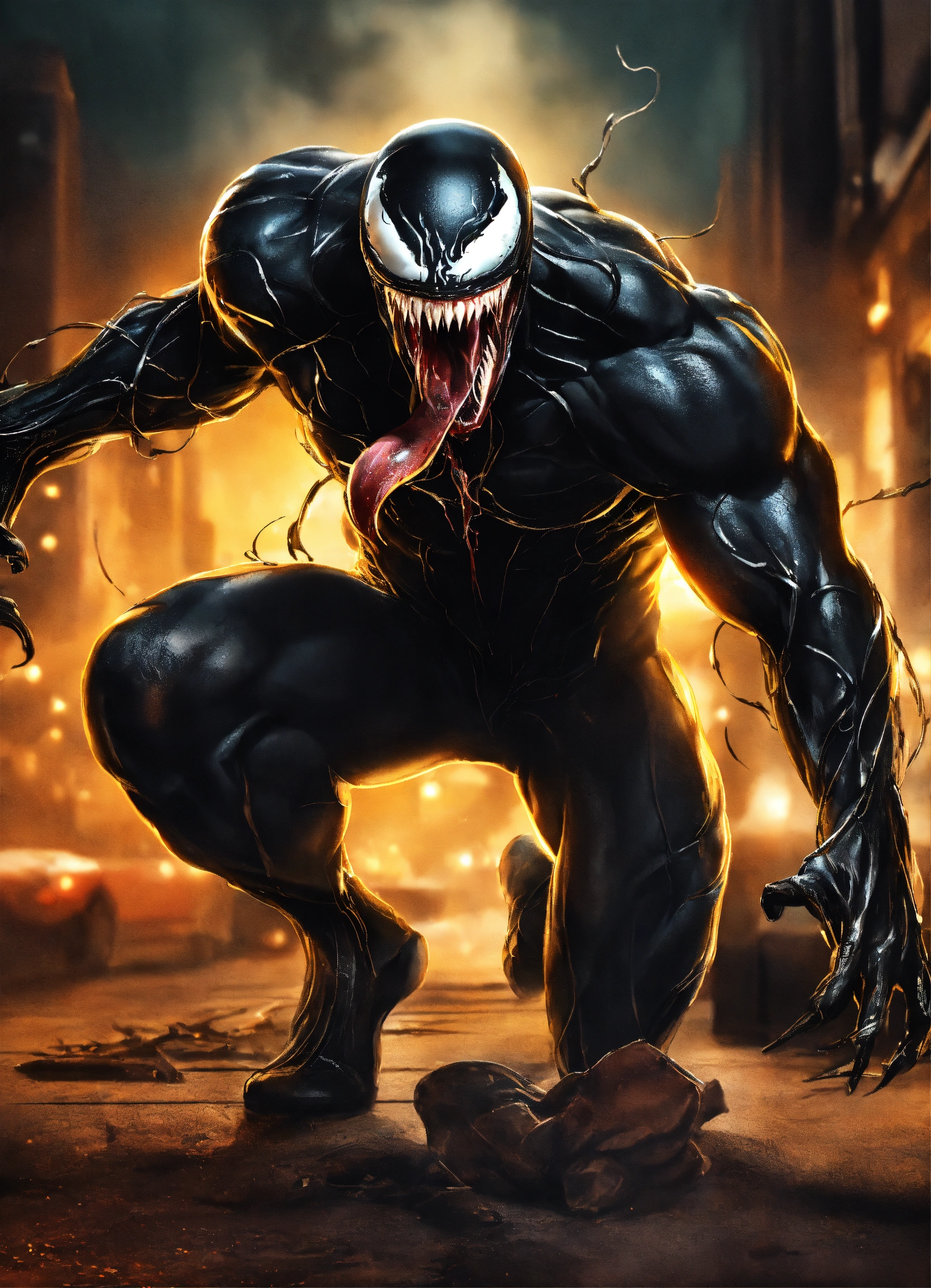 Lexica - Image Ultra-realistic of Venom on his knees, covering his ears ...