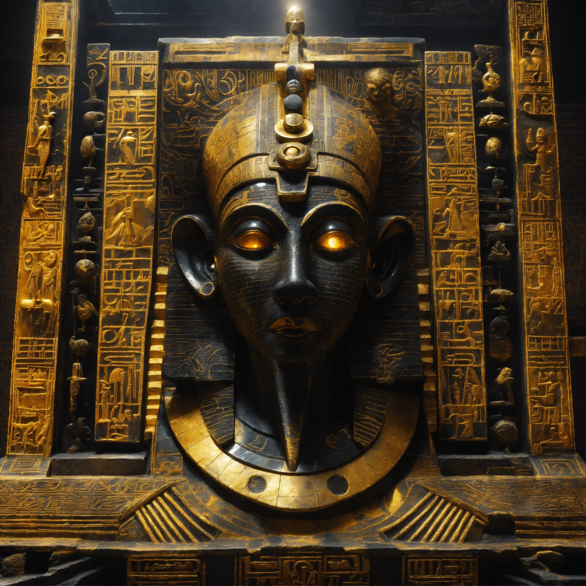 Lexica - Ancient alien demonic hieroglyph of Osiris, onyx black, gold ...