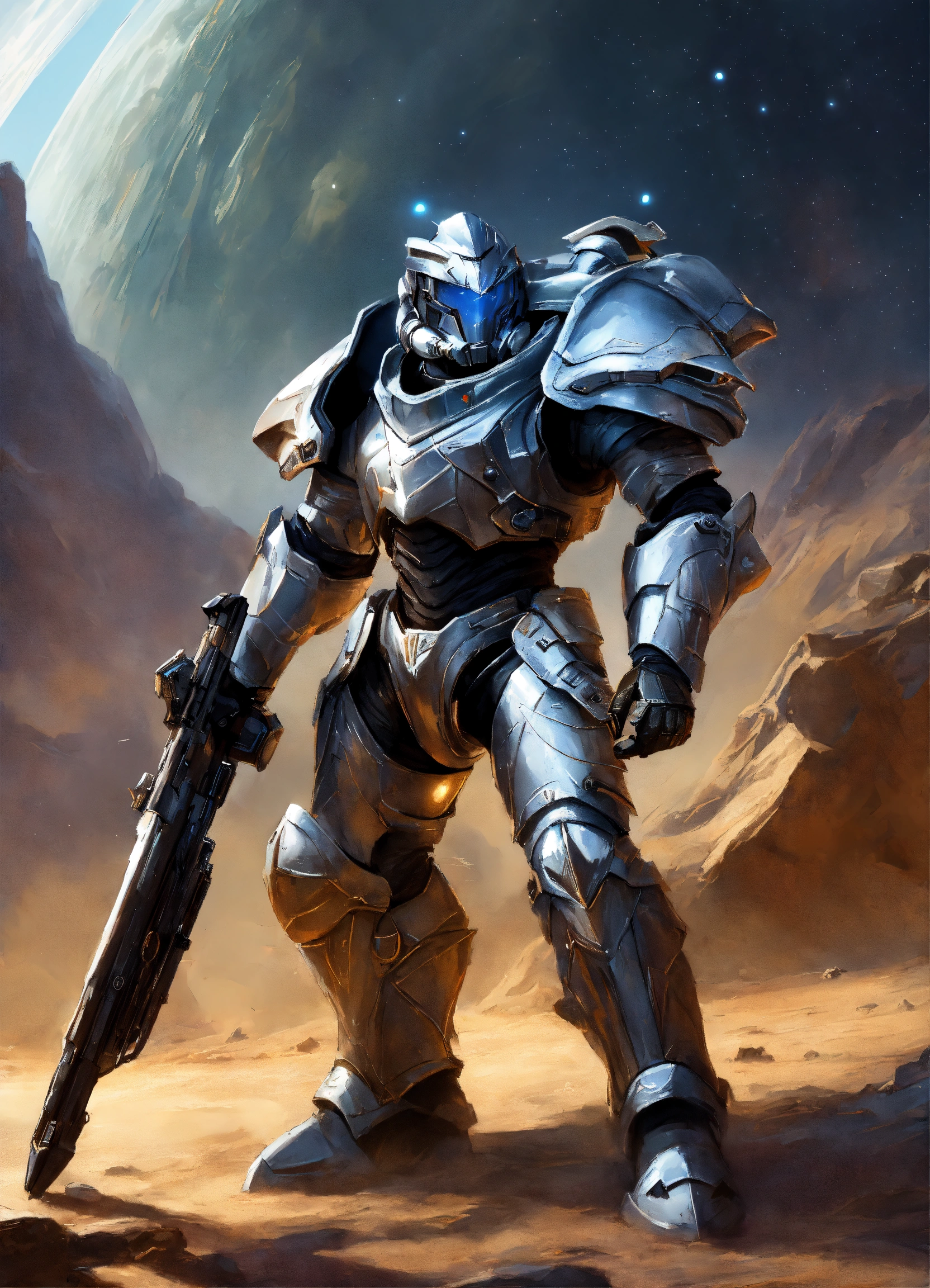 Lexica - Space warrior knight in silver alien power armor, Warmachine ...
