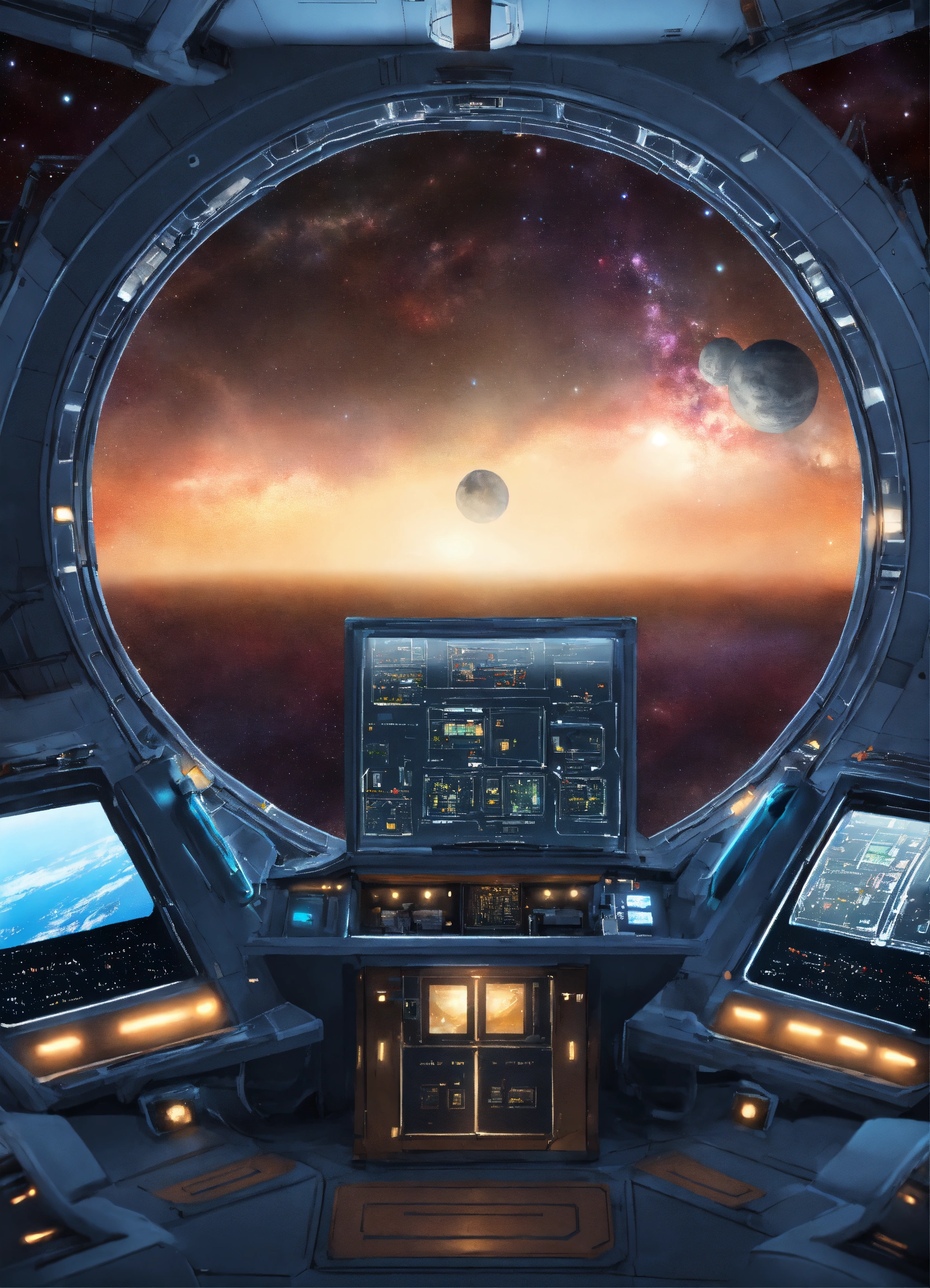 Lexica - Spaceship. View of space from a ship, realistic