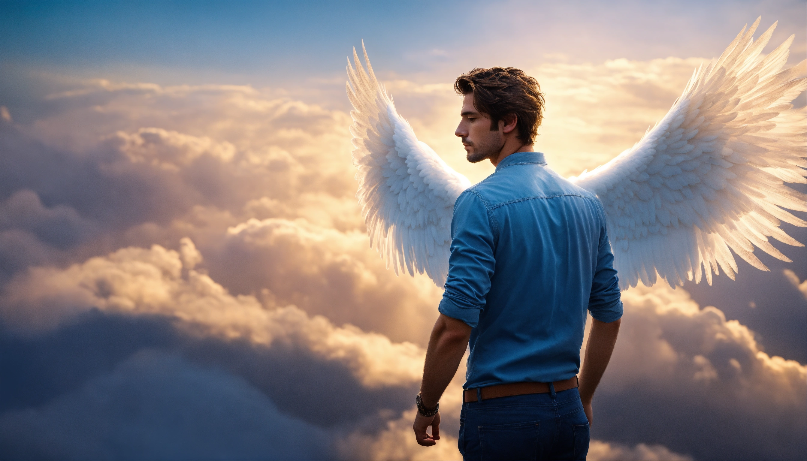 Lexica - Ange homme dans le ciel sur fond lumineux, ange étend ses ...
