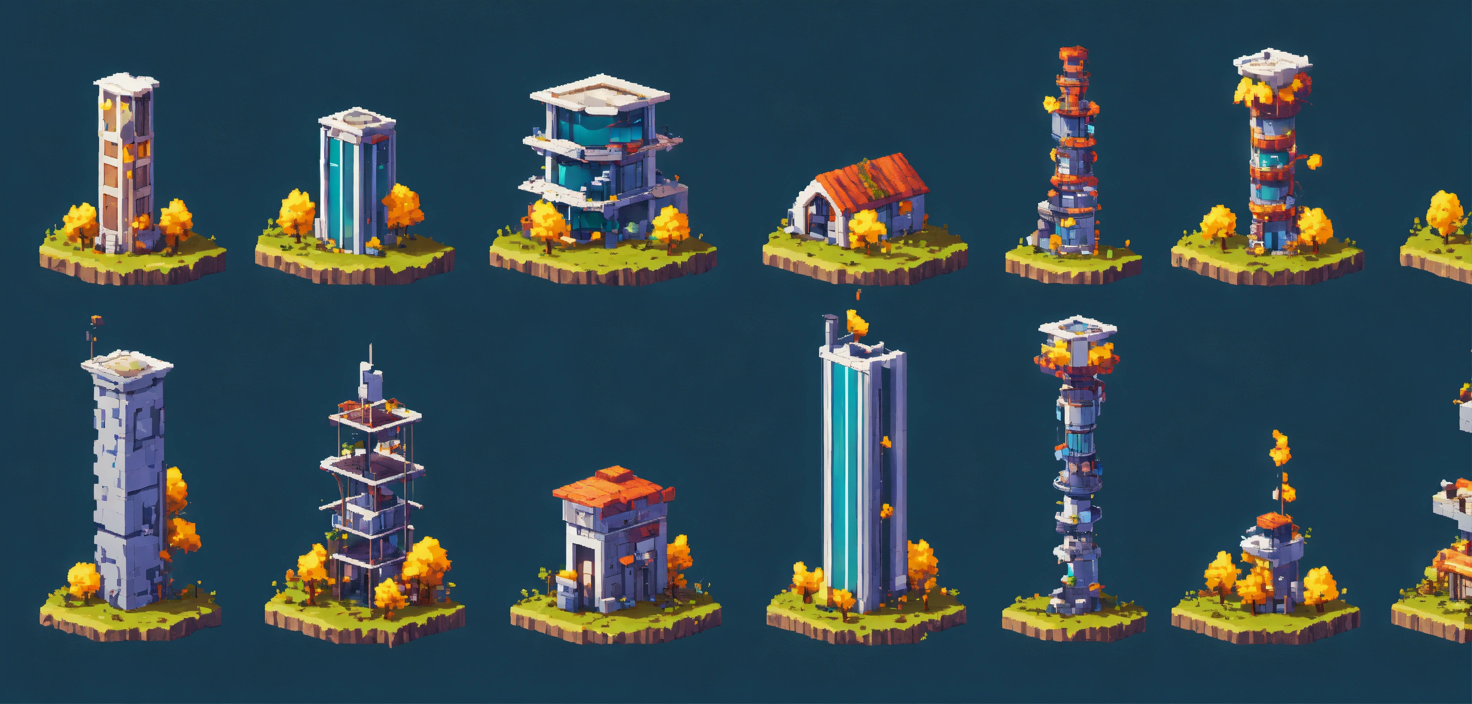 Lexica - Simple clean blocky 2d isometric pixel concept sprites of an ...