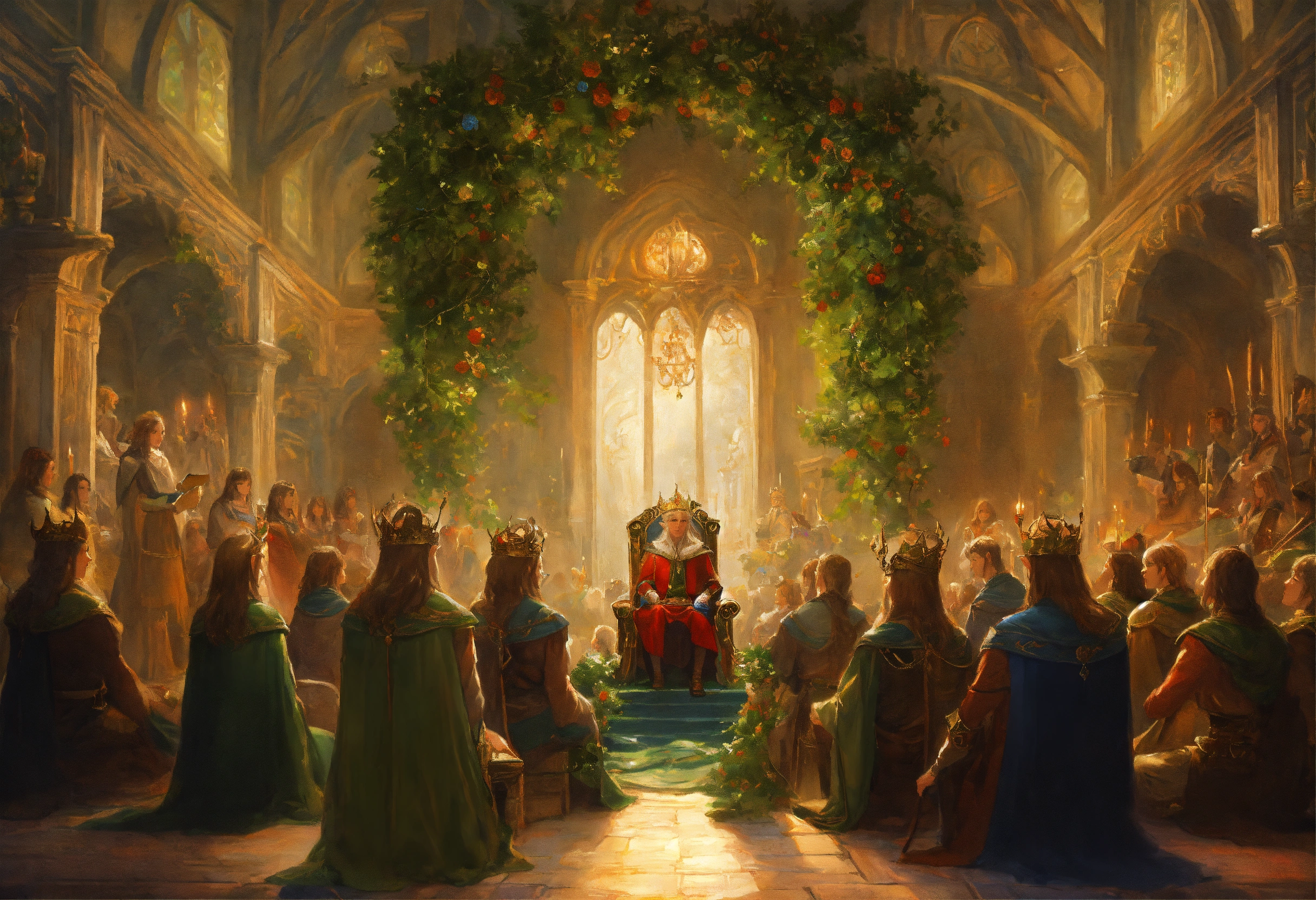 Lexica - Overview in a huge bucolic room, the king of the elves sits on ...