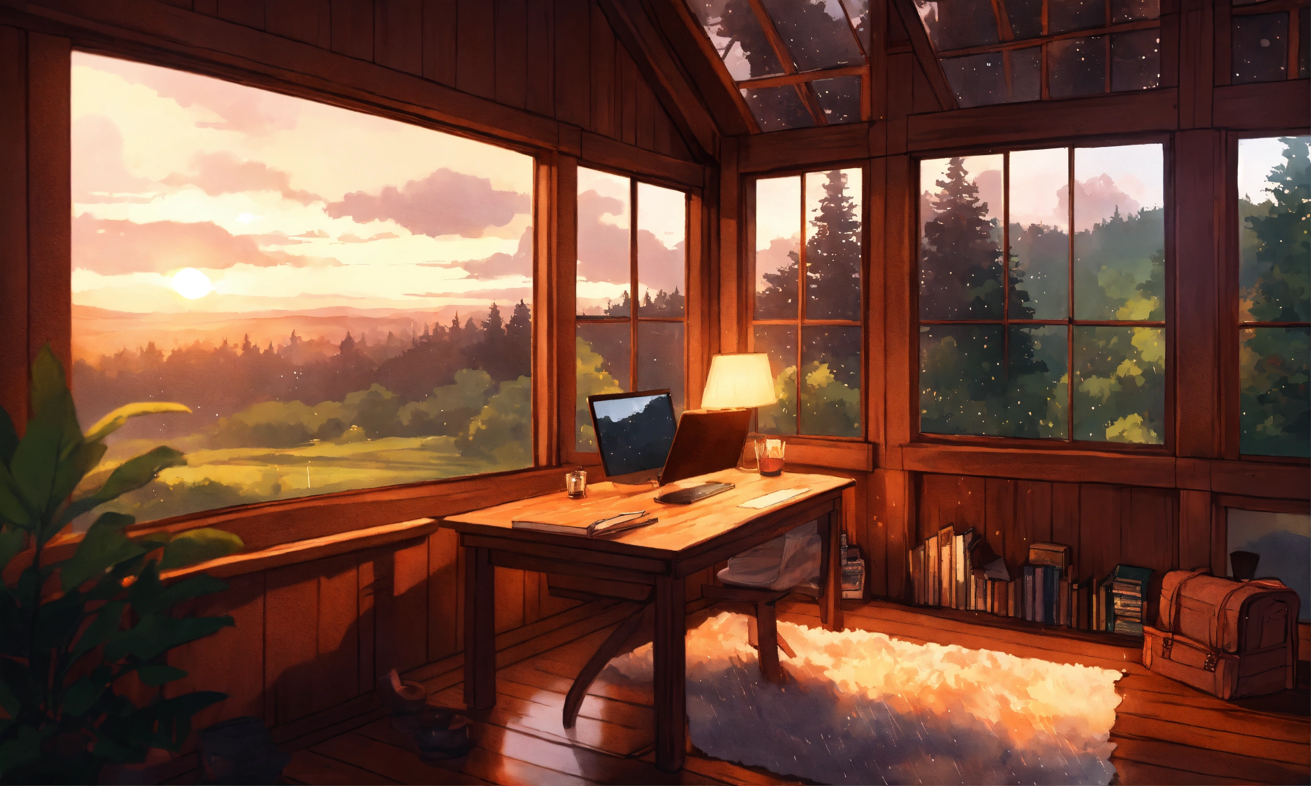 Lexica - Cozy wooden nordic cabin, anime, studio ghibli, minimalistic ...