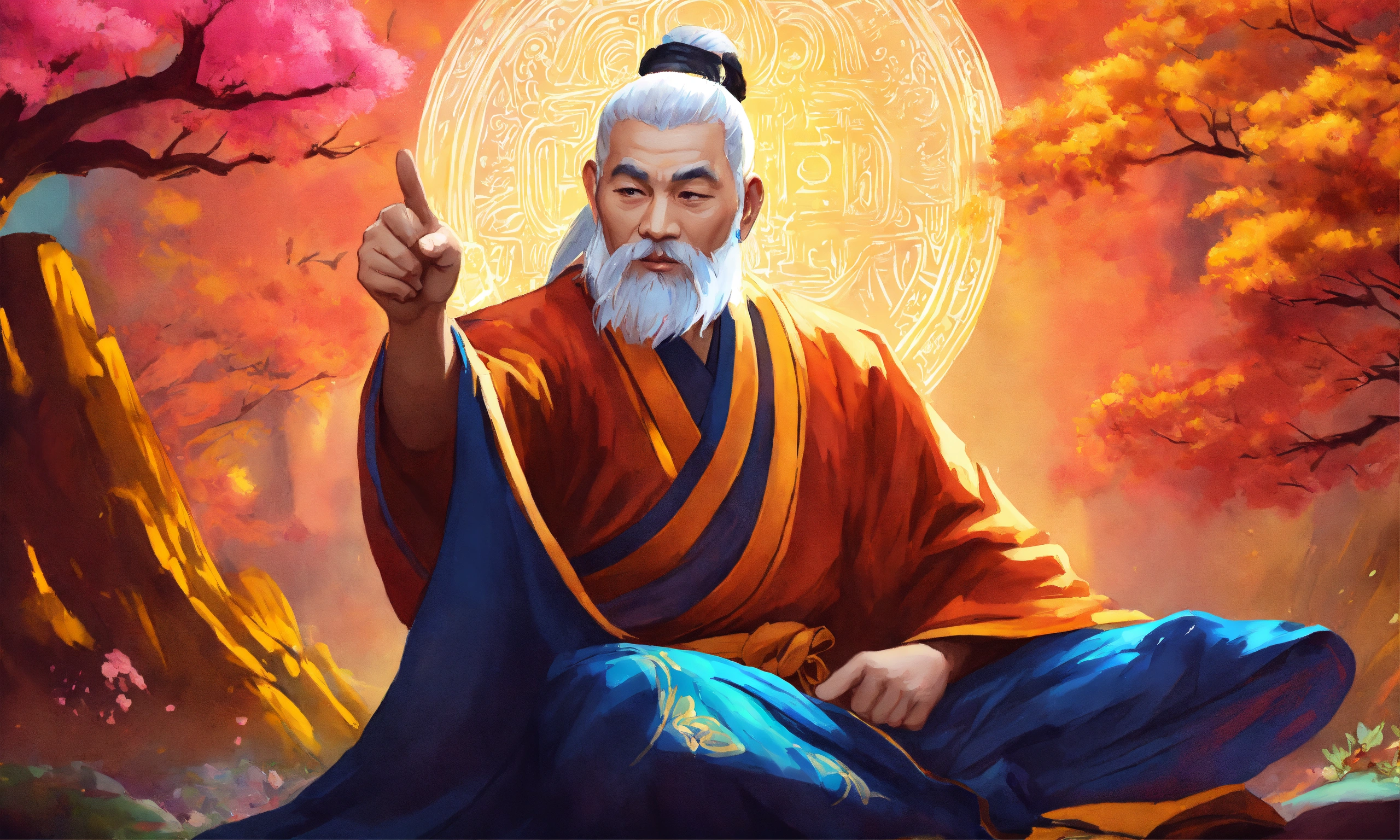 Lexica - A hand drawn painting of a zen master pointing finger , 4K ...