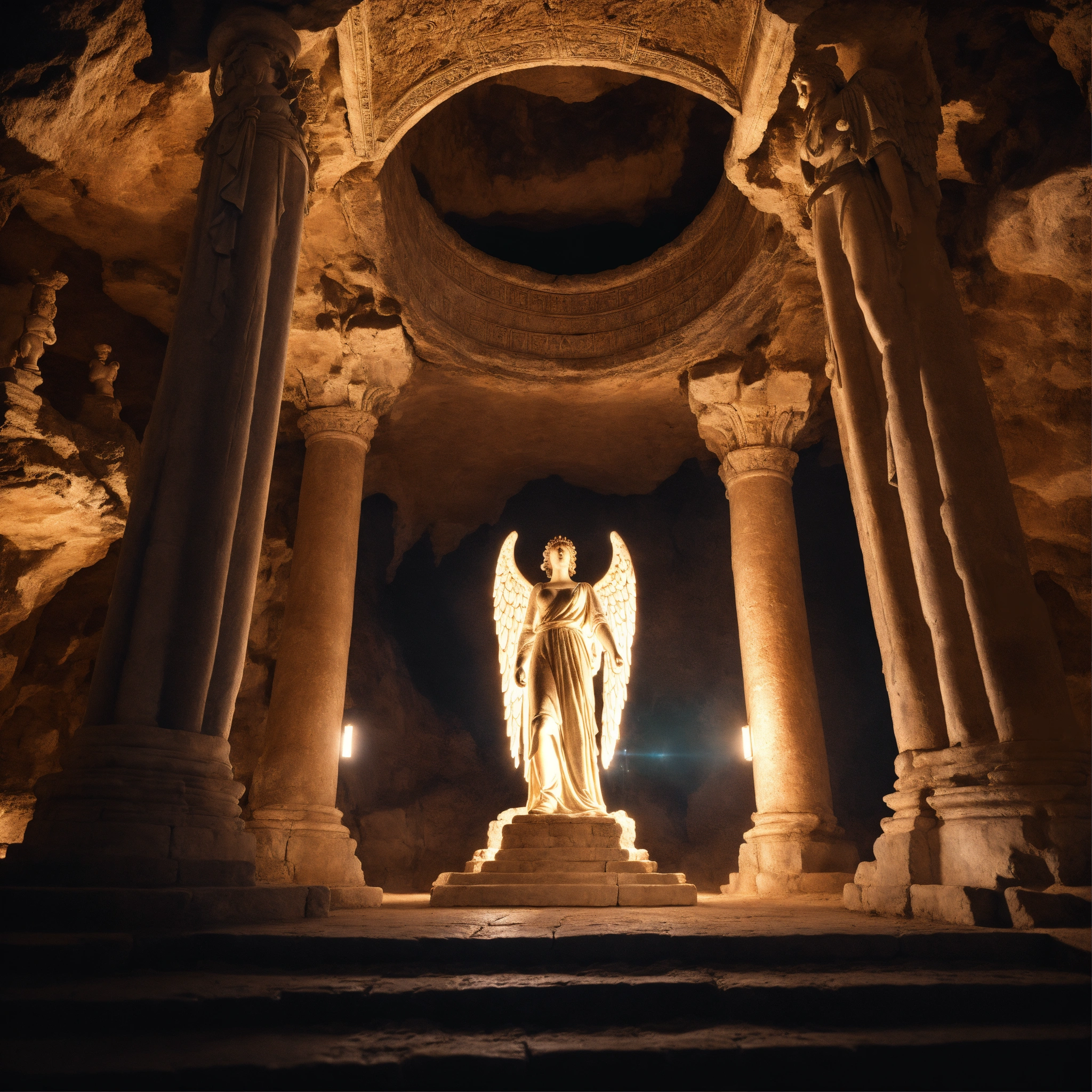 Lexica - Colossal angel statue on the bottom of a deep ornamented ...