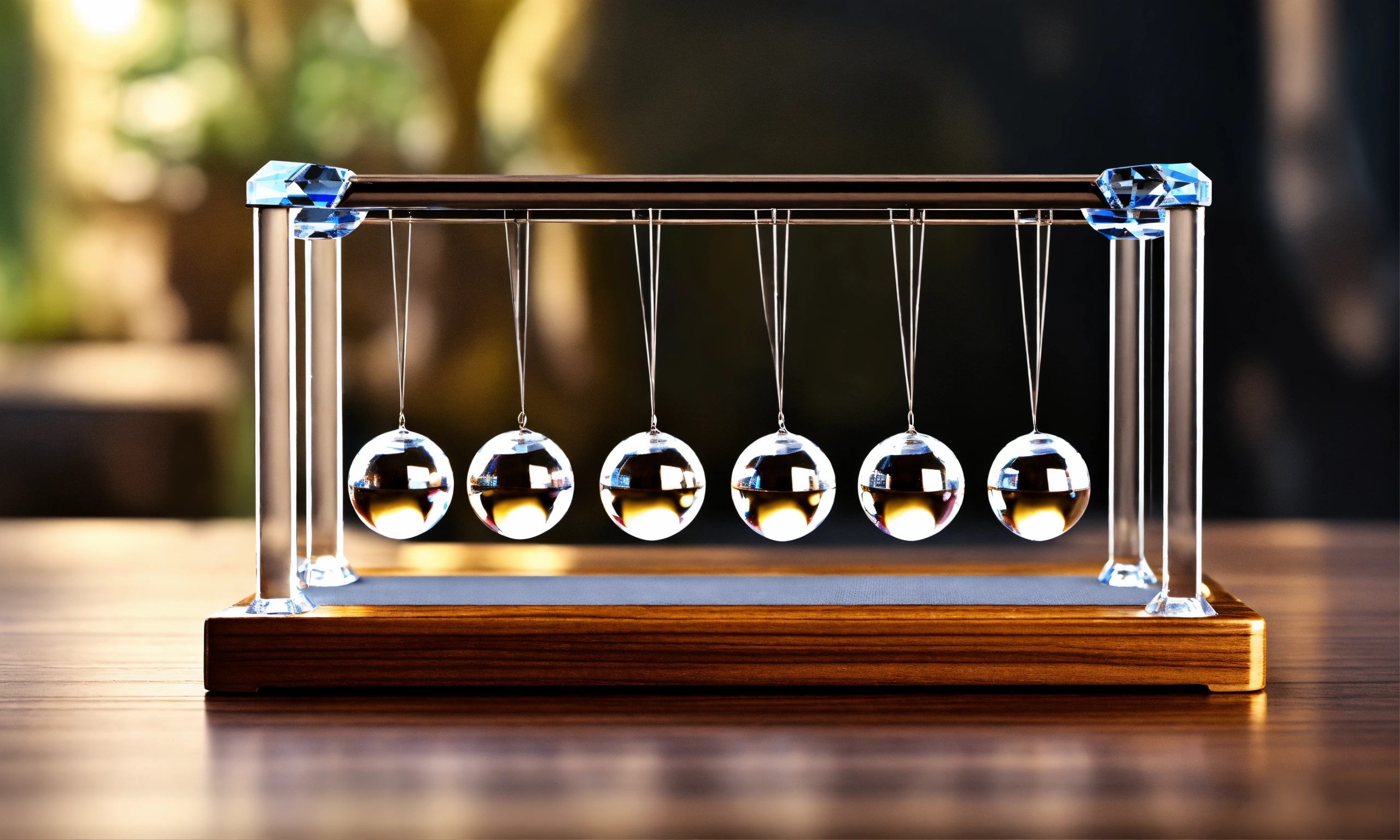 Lexica - Newtons cradle, five crystal clear transparent bouncing balls ...