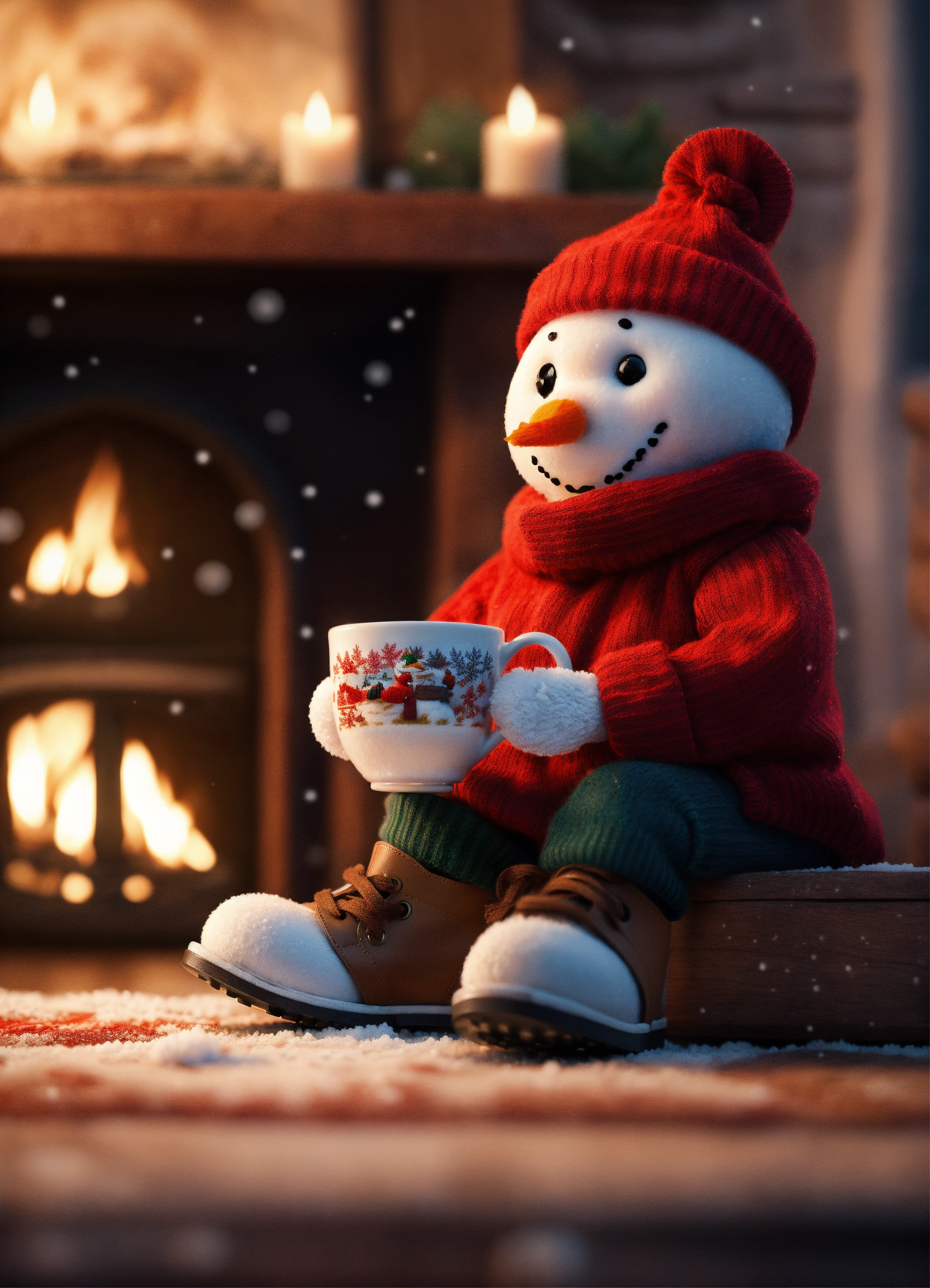 Lexica - A pencil drawing, A little Fredo the Snowman sipping tea and ...