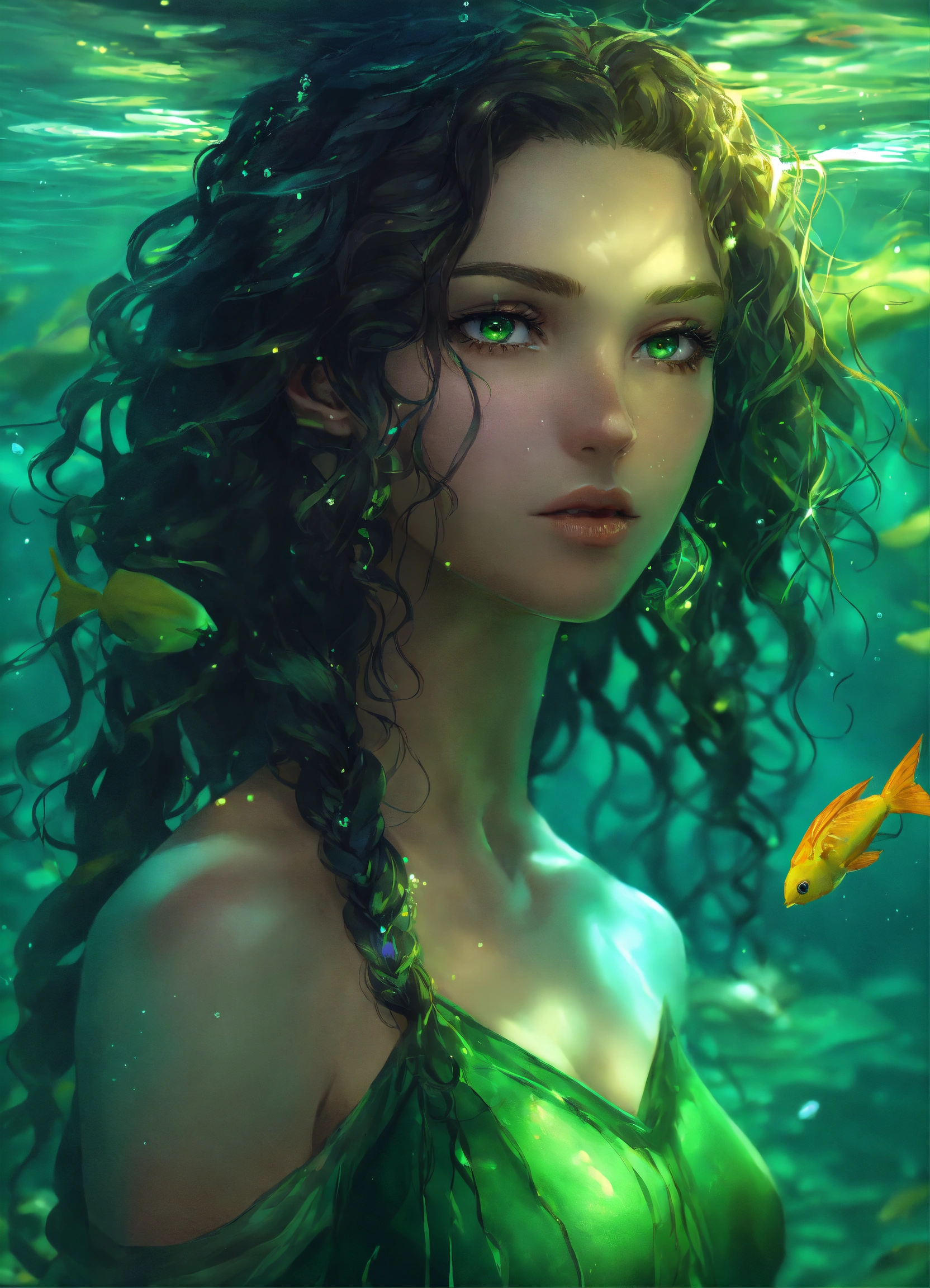 Lexica - Underwater full body shot of elf female, pale tan skin, black ...