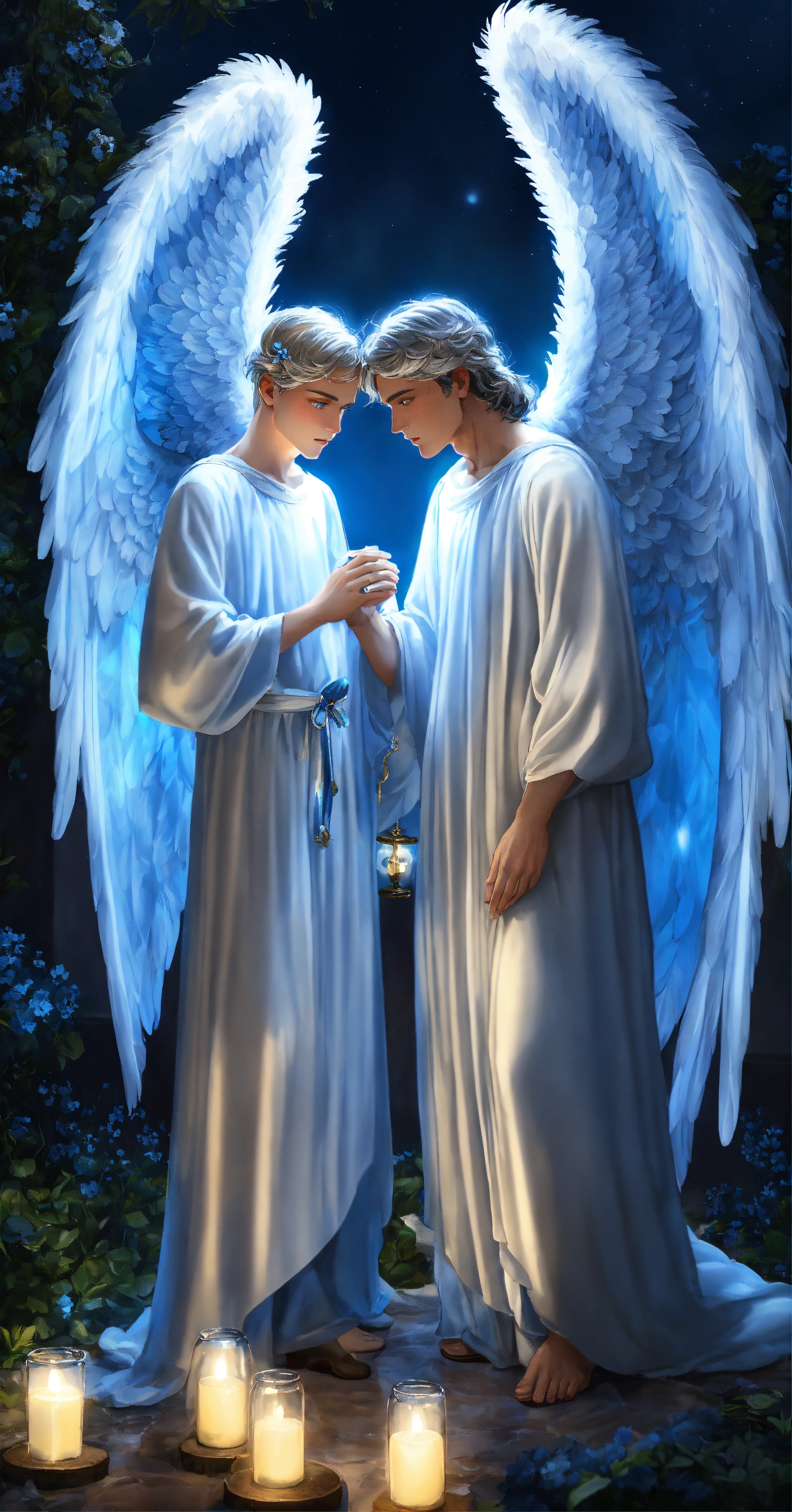 Lexica - 2 male guardian angels with detailed and luminous blue angel ...