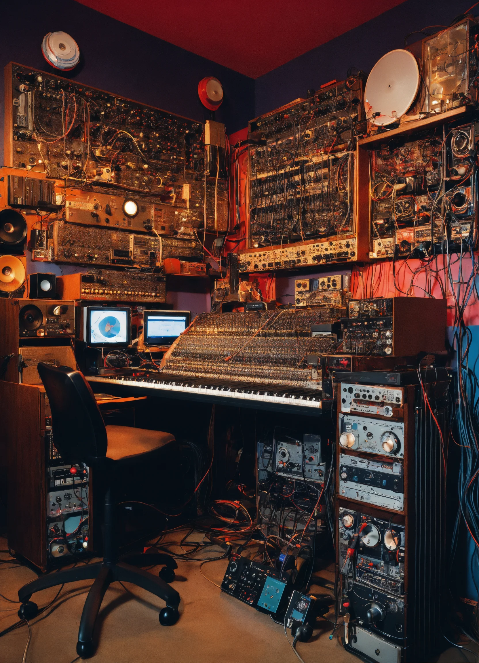 Lexica - Close up photography, of machines, synthetizer, cables, wires ...