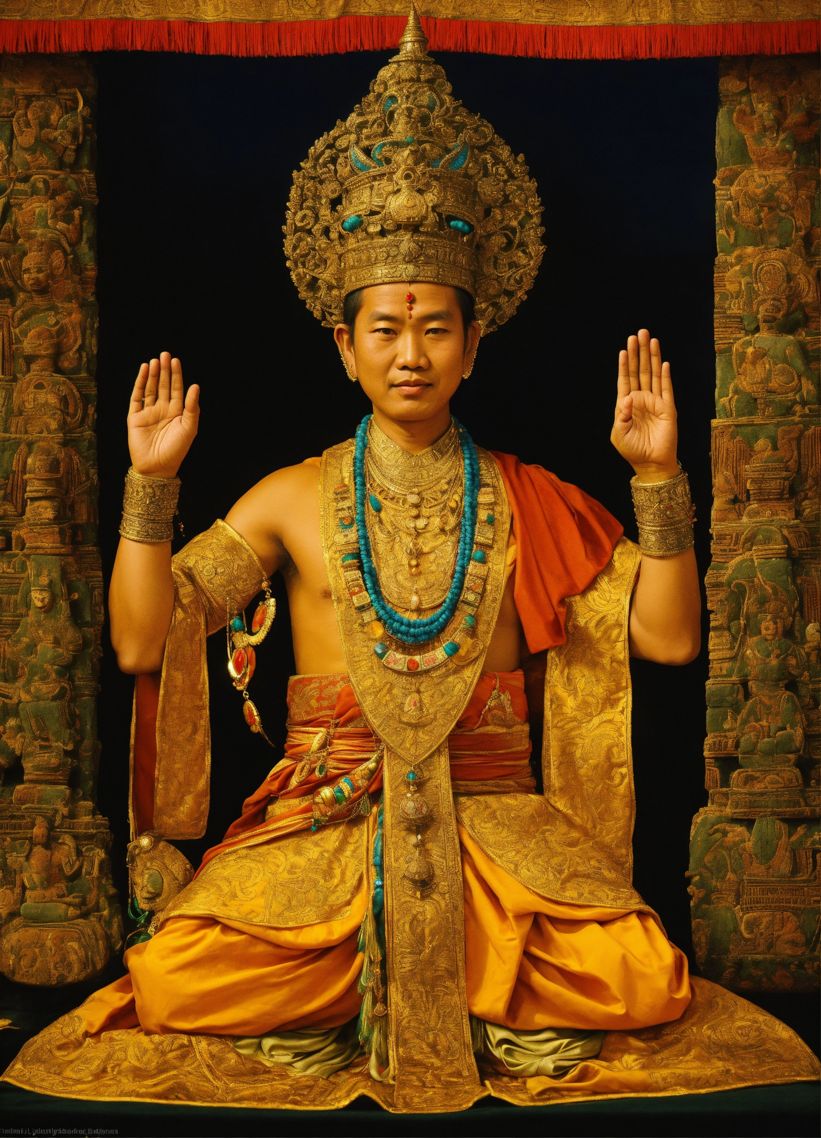 Lexica - Ancient indonesian buddhist king, waving to a large audience ...