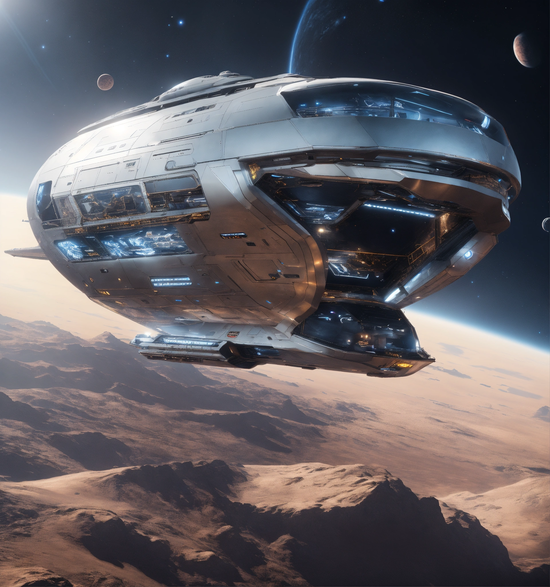 Lexica - Flying silver space yacht shooting out in space, future, hi ...