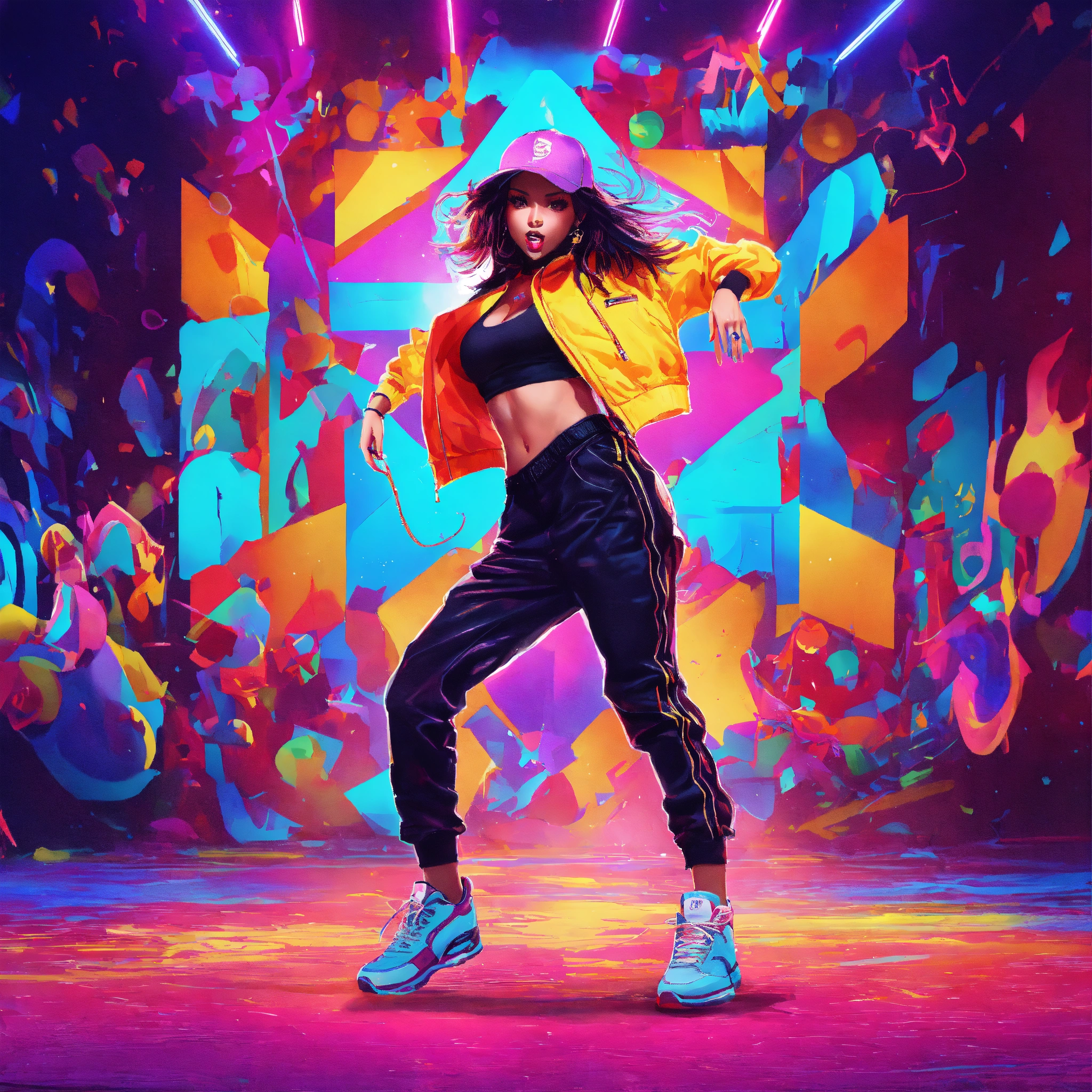 Lexica - Colorful art of crazy female hip hop dance 8k wallpaper,