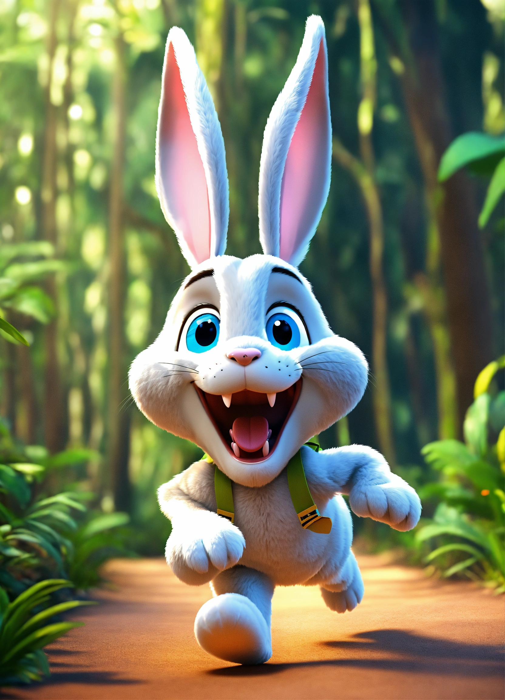 Lexica - 3d cartoon big slim rabbit running in jungle