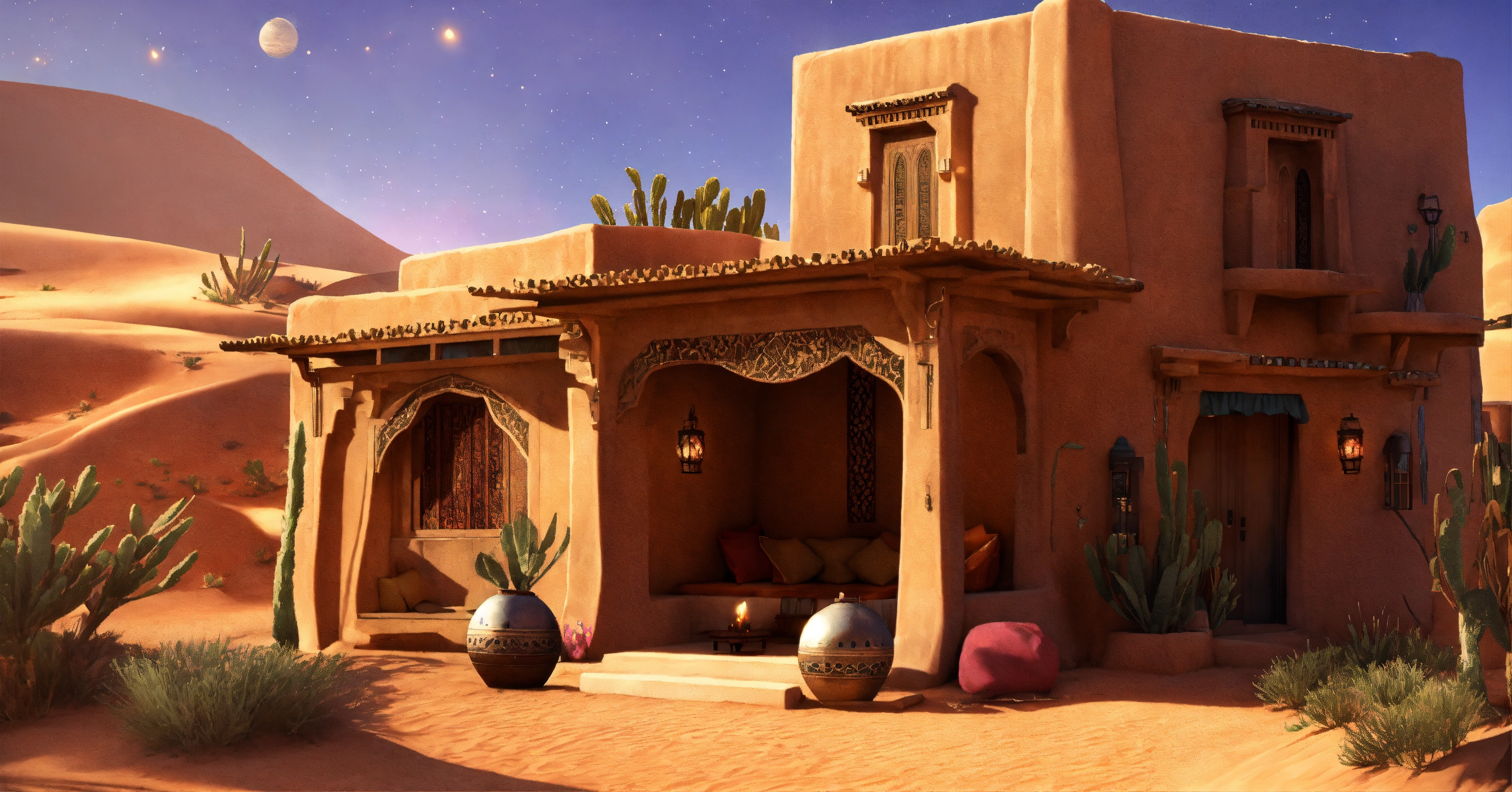 Lexica - Concept art of a large desert home, jakku, desert, flat roof ...