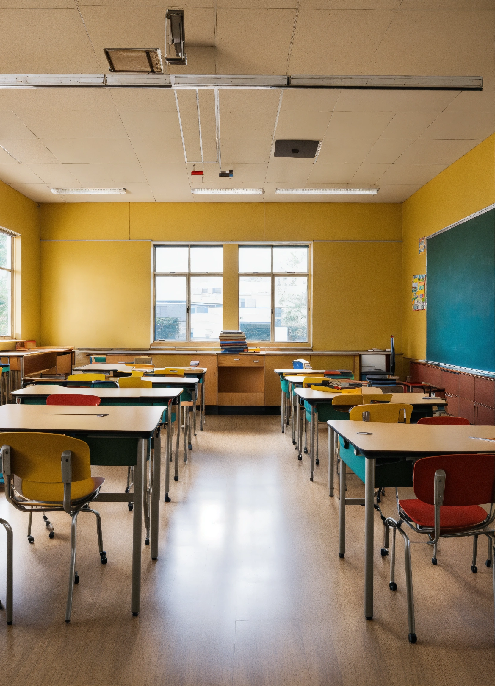 Lexica - A classroom with a teacher's desk and 5 student desks with 4 ...