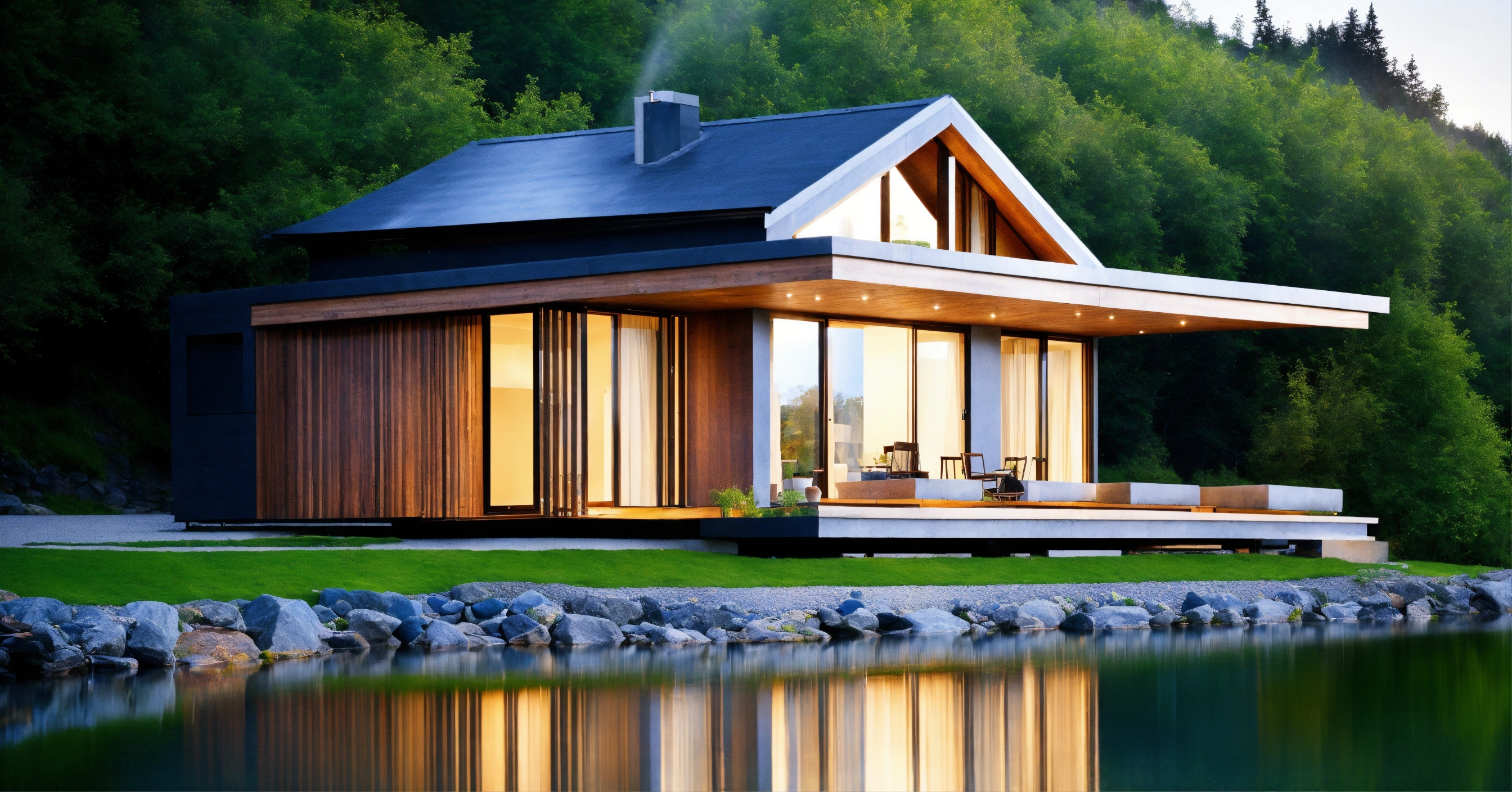 Lexica - A modern look beautiful small house, along a river, Wide ...