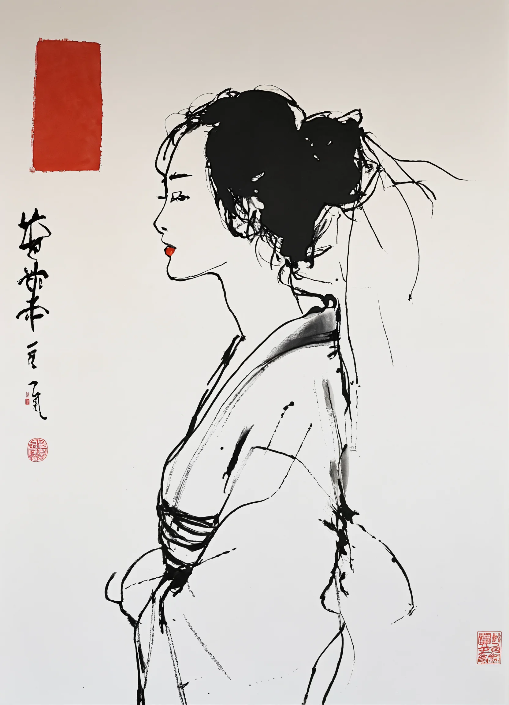 Lexica - Single line Sumi-e (墨絵) painting, minimalistic single line ...