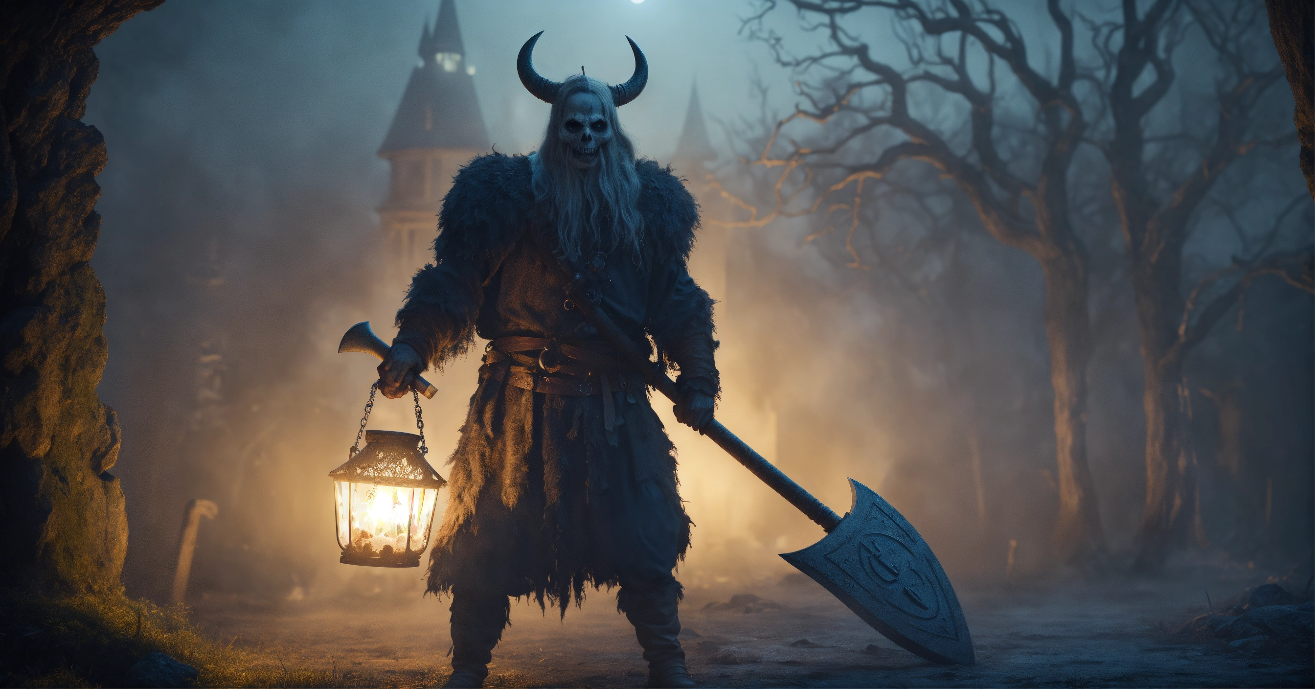 Lexica - A very scary ghost holding a large viking axe, Halloween ...