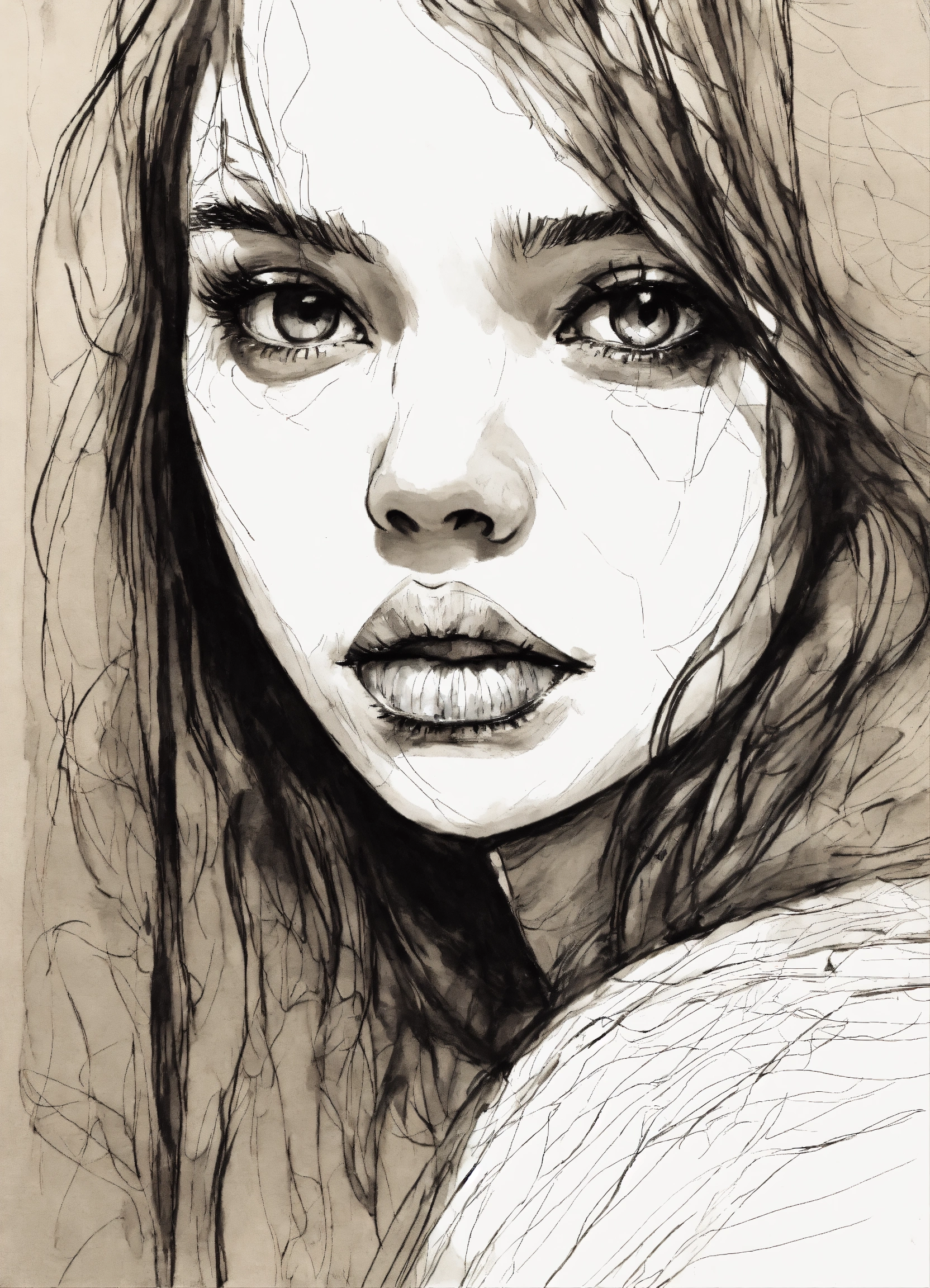 Lexica - Scratchy pen strokes, blind contour, fisheye perspective ...