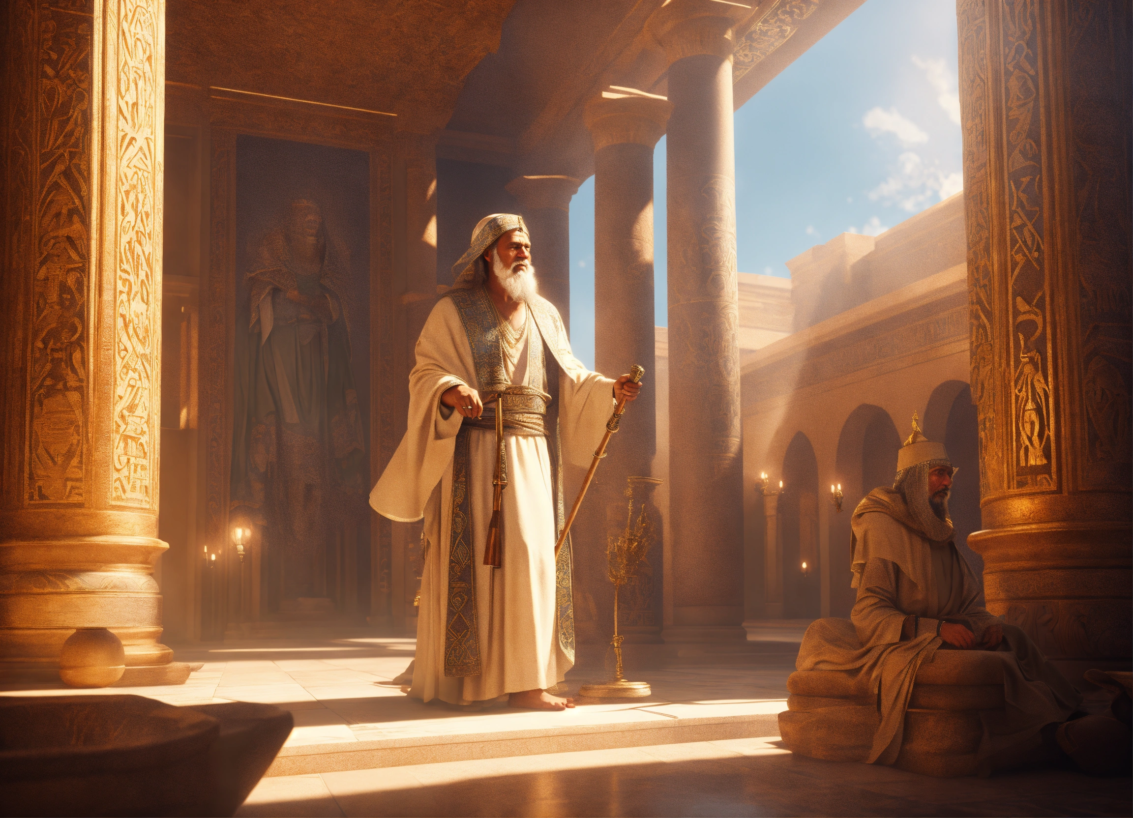 Lexica - Old Moses with his wooden staff, Hebrew robes, speaking in ...