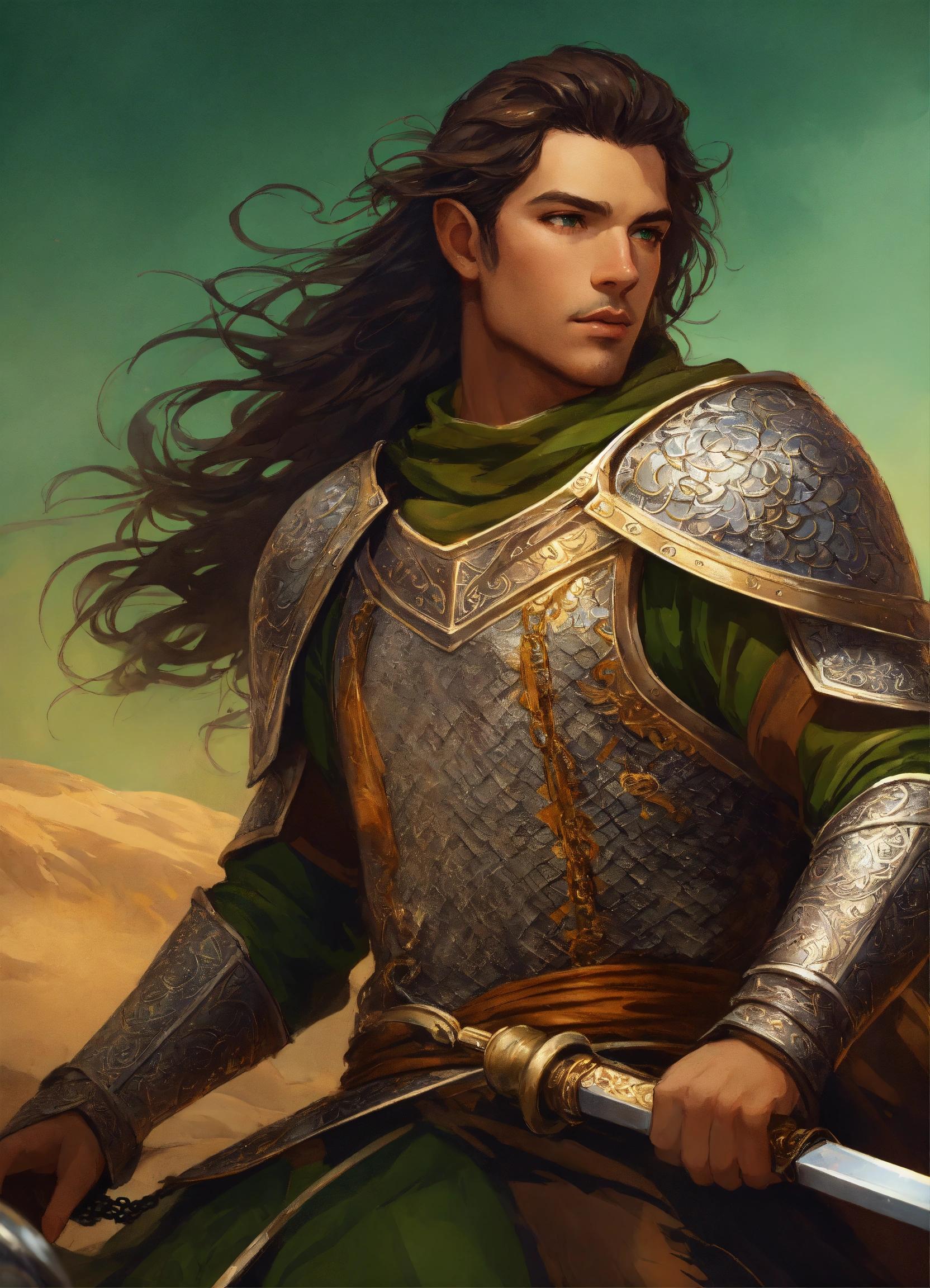 Lexica - A heavily armored Persian knight male elf in chain mail armor ...