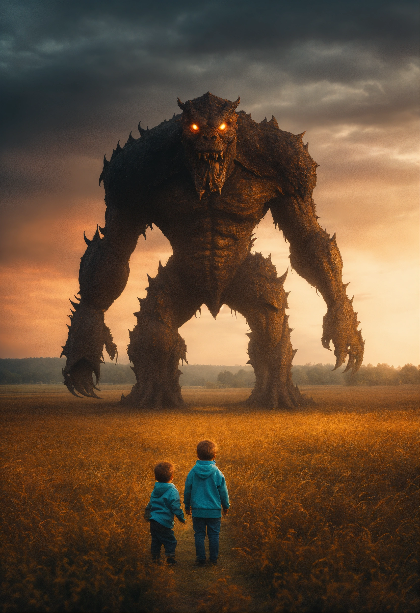 Lexica - Terrifying gigantic monster looming over small child in an ...