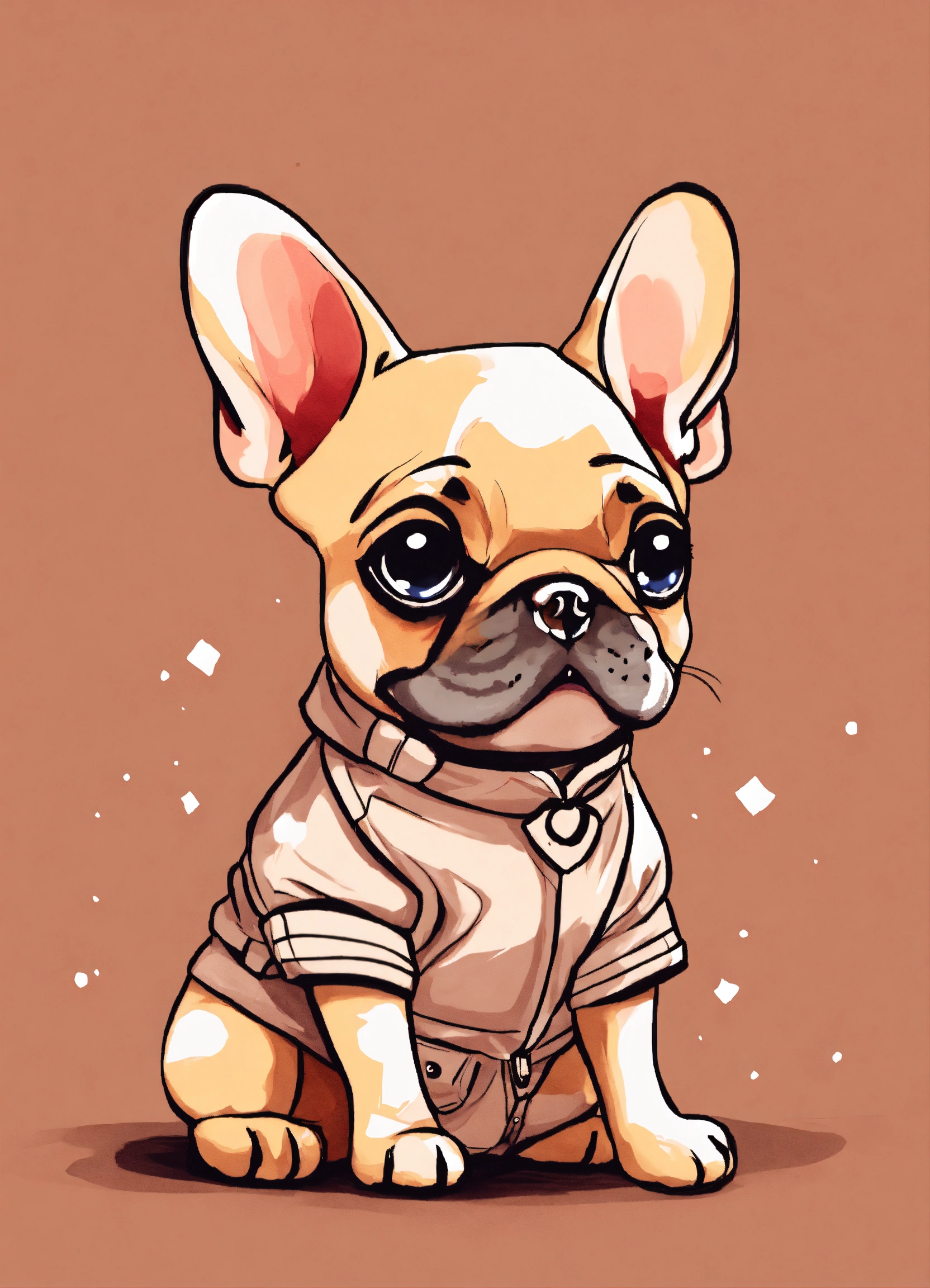 Lexica - Cute puppy french bulldog wear cute clothes, drawing chibi style
