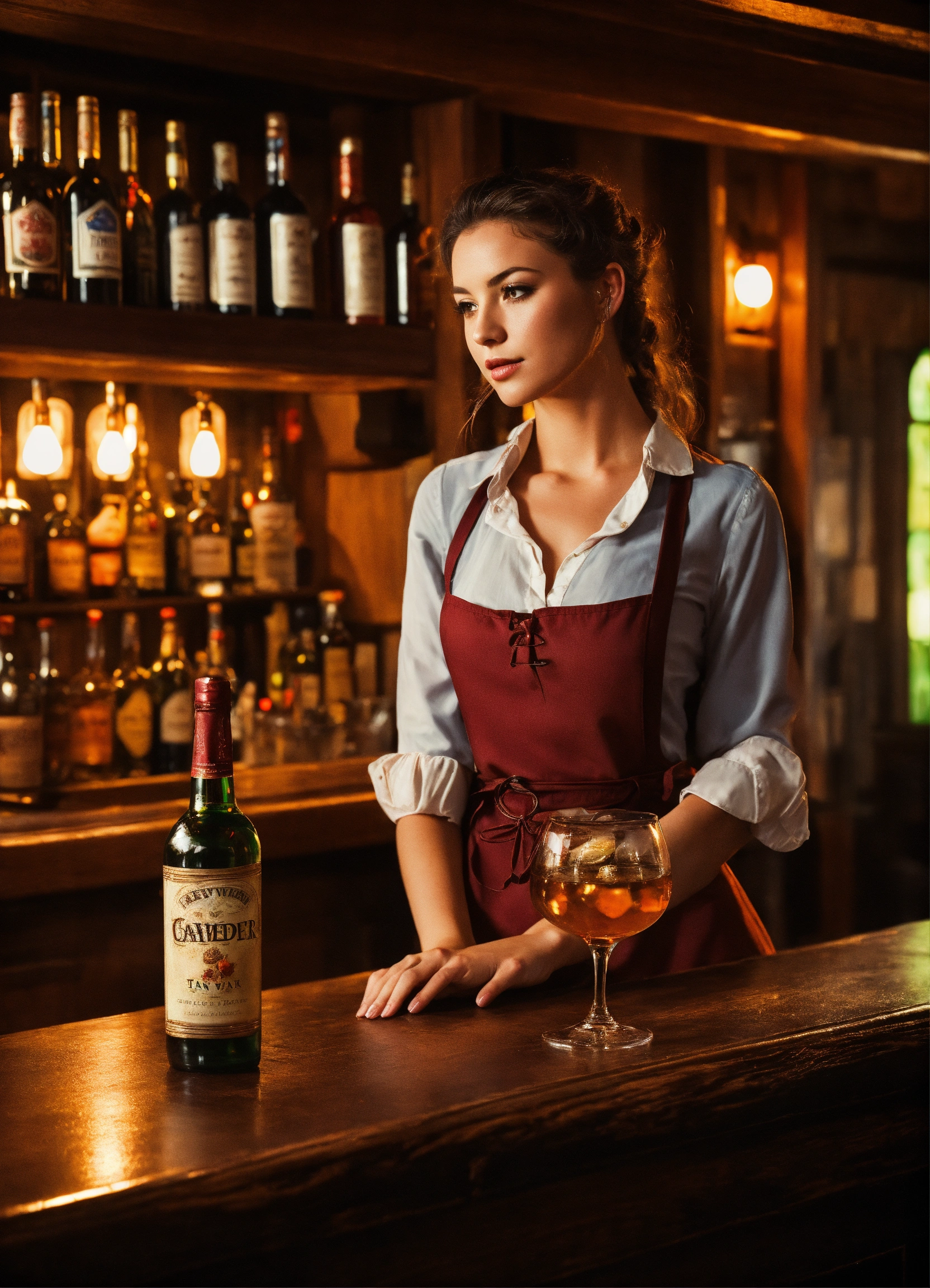 Lexica - Girl bartender in tavern as a romantic fiction book cover