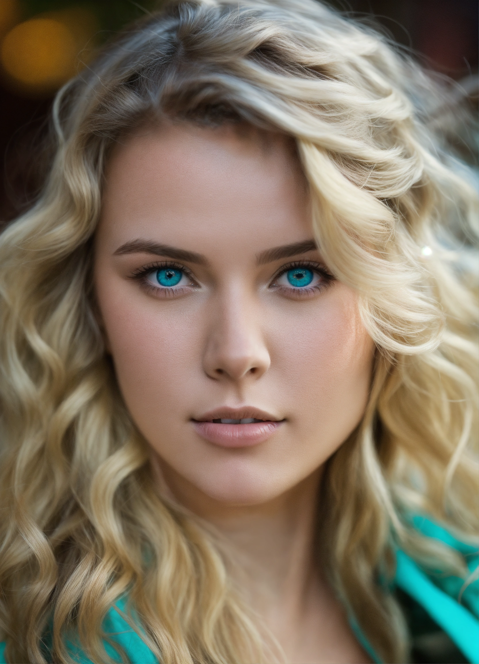 Lexica - White woman, fair skin, long bright cya wavy hair, cyan eyes
