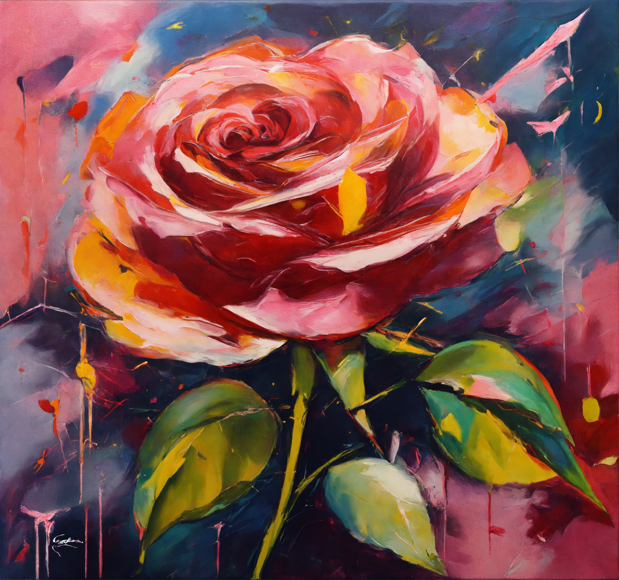 Lexica - Create a rose and a lightening bolt neo expressionist painting ...