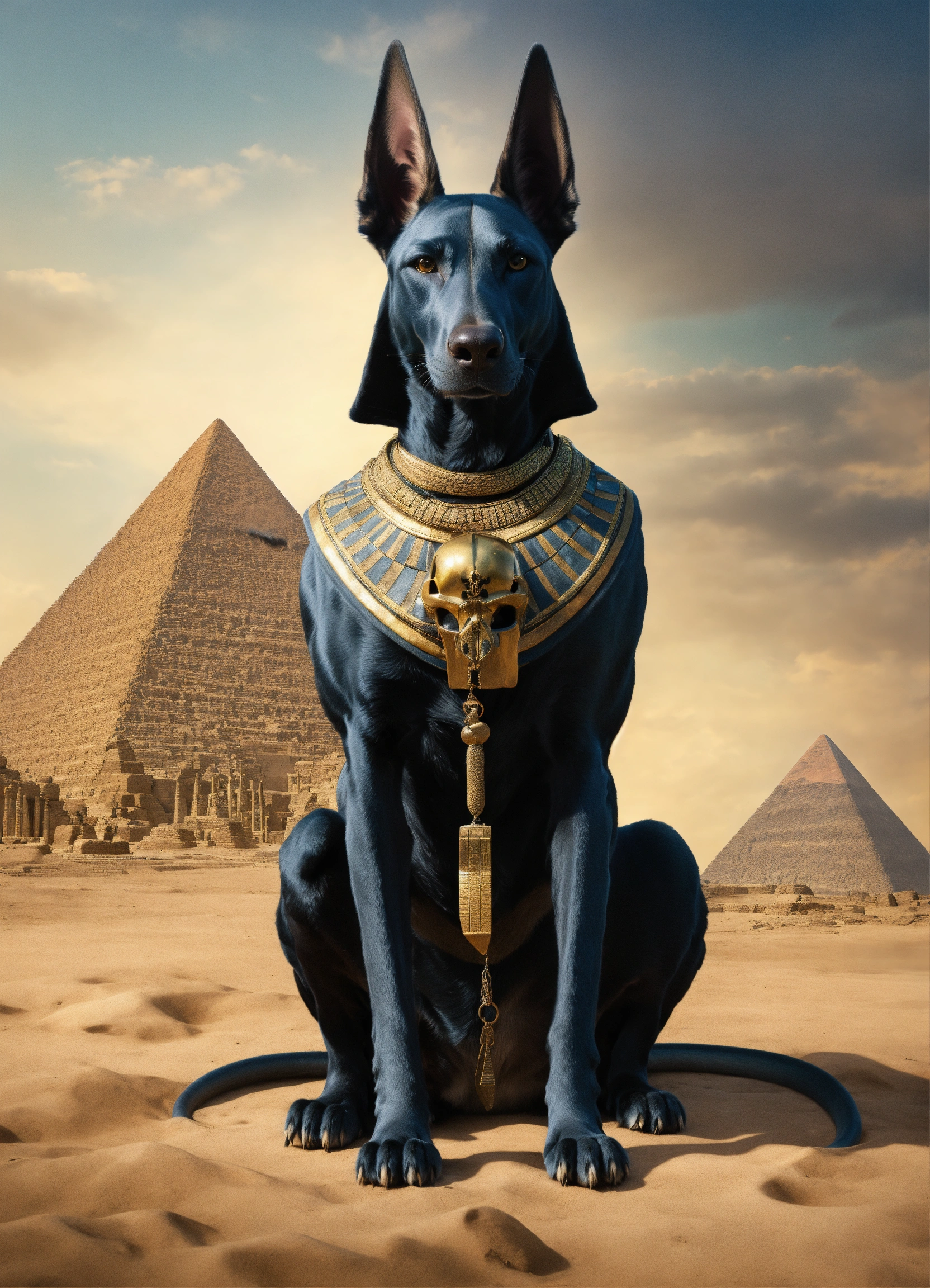 Lexica - Photorealistic Anubis with a dog's head looking to the side in ...