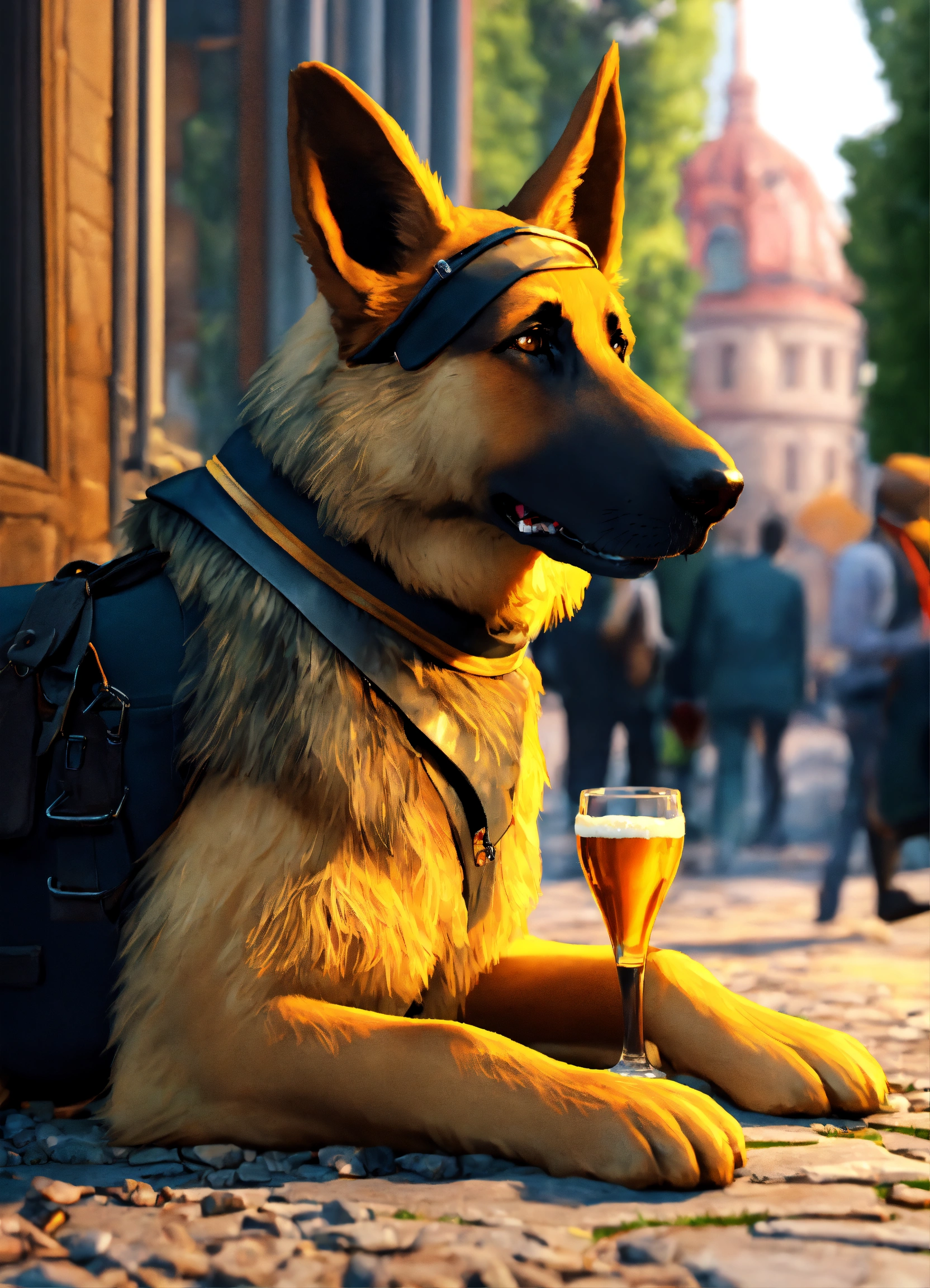 Lexica - German Shepherd drink beer with a man in berlin city, charming ...