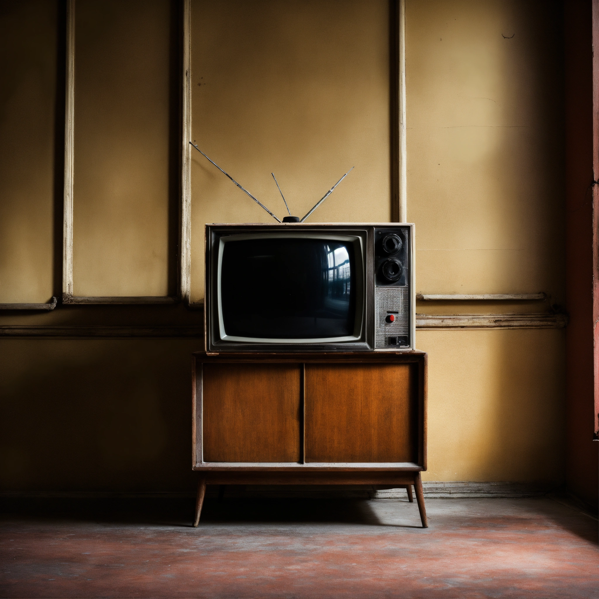 Lexica - High-resolution photography of an empty room with old tv ...