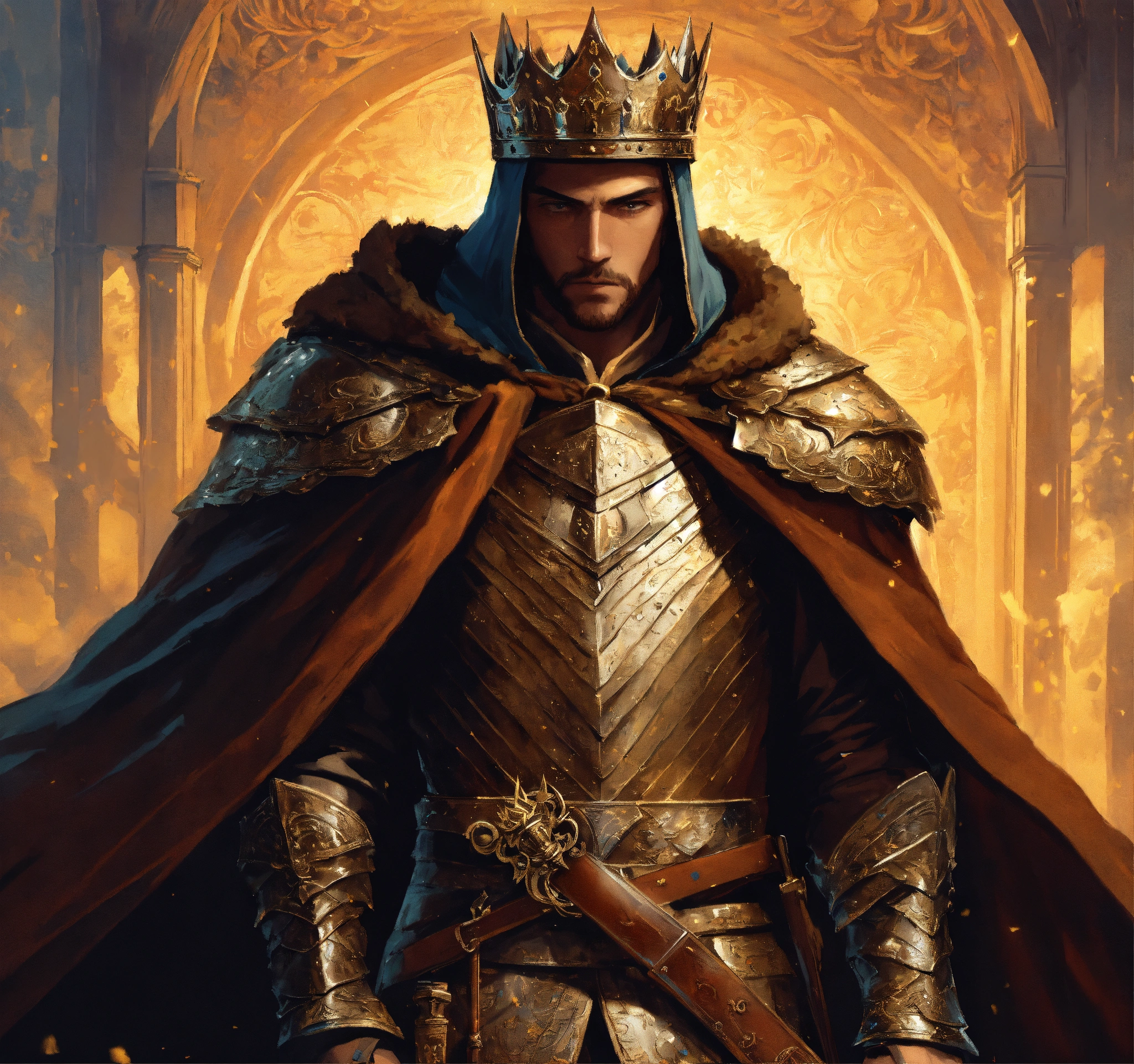 Lexica - Fantasy setting, an enigmatic human king, in scale mail armor ...