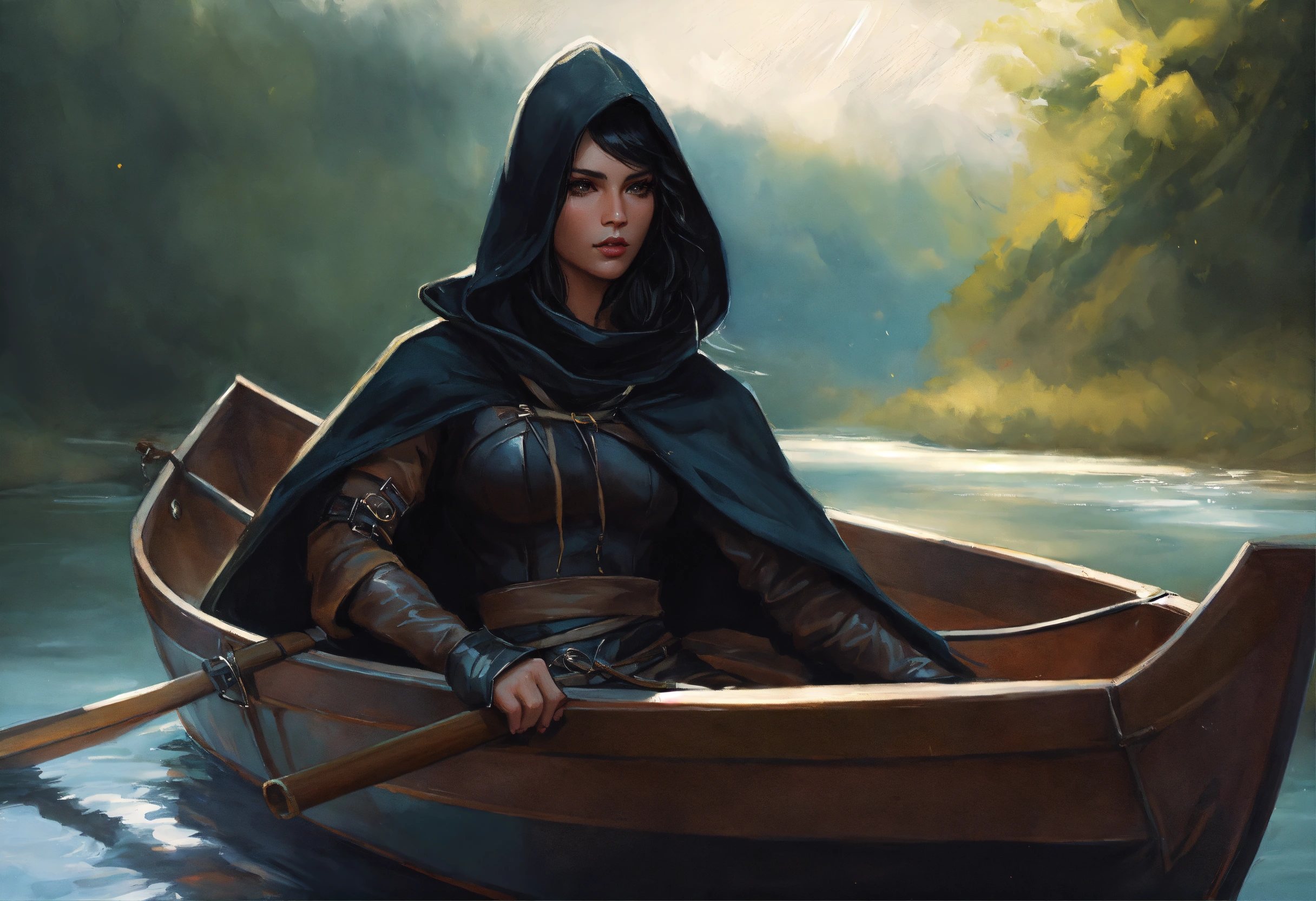 Lexica - Fantasy Painting, black haired, medieval Smuggler in hooded ...