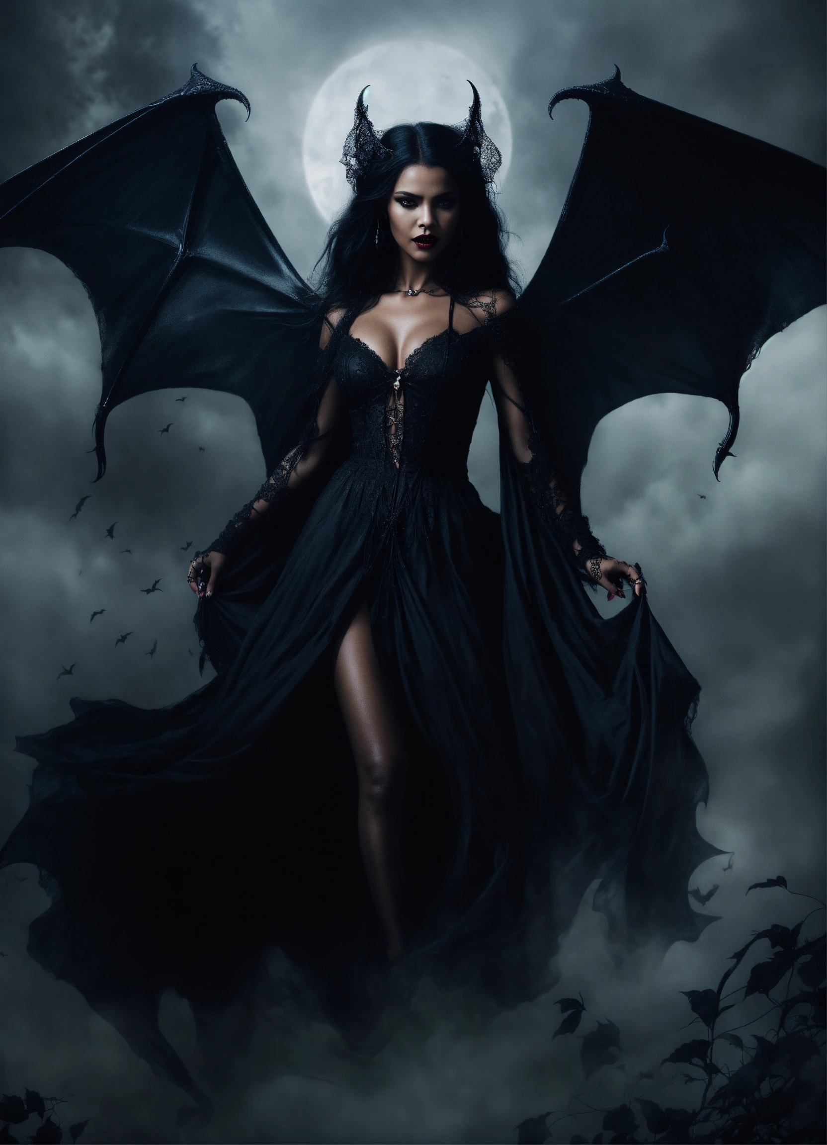 Lexica - Full body evil black vampire woman entangled in a dark mist ...