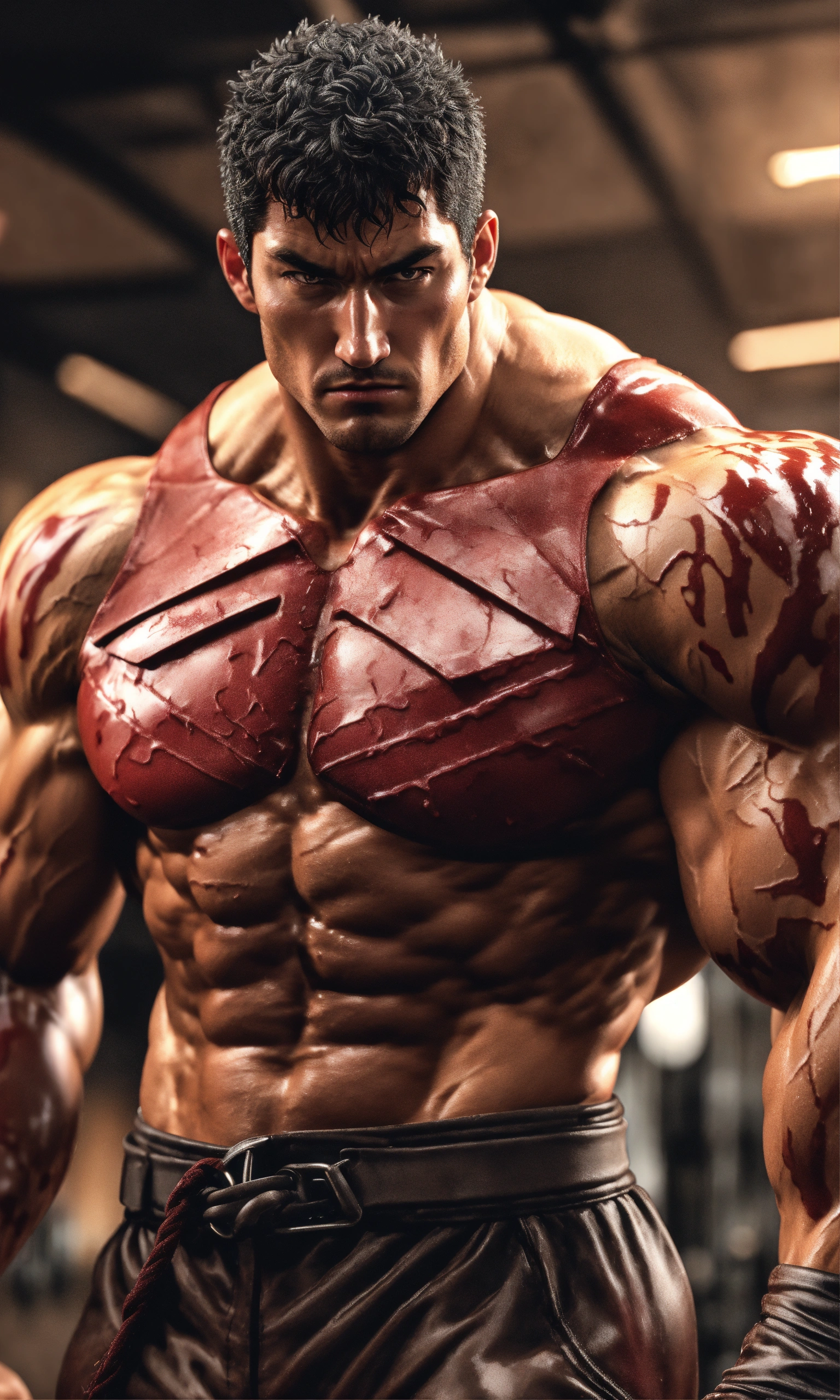 Lexica - Guts from berserk, muscular, in a fitness gym, muted palette ...