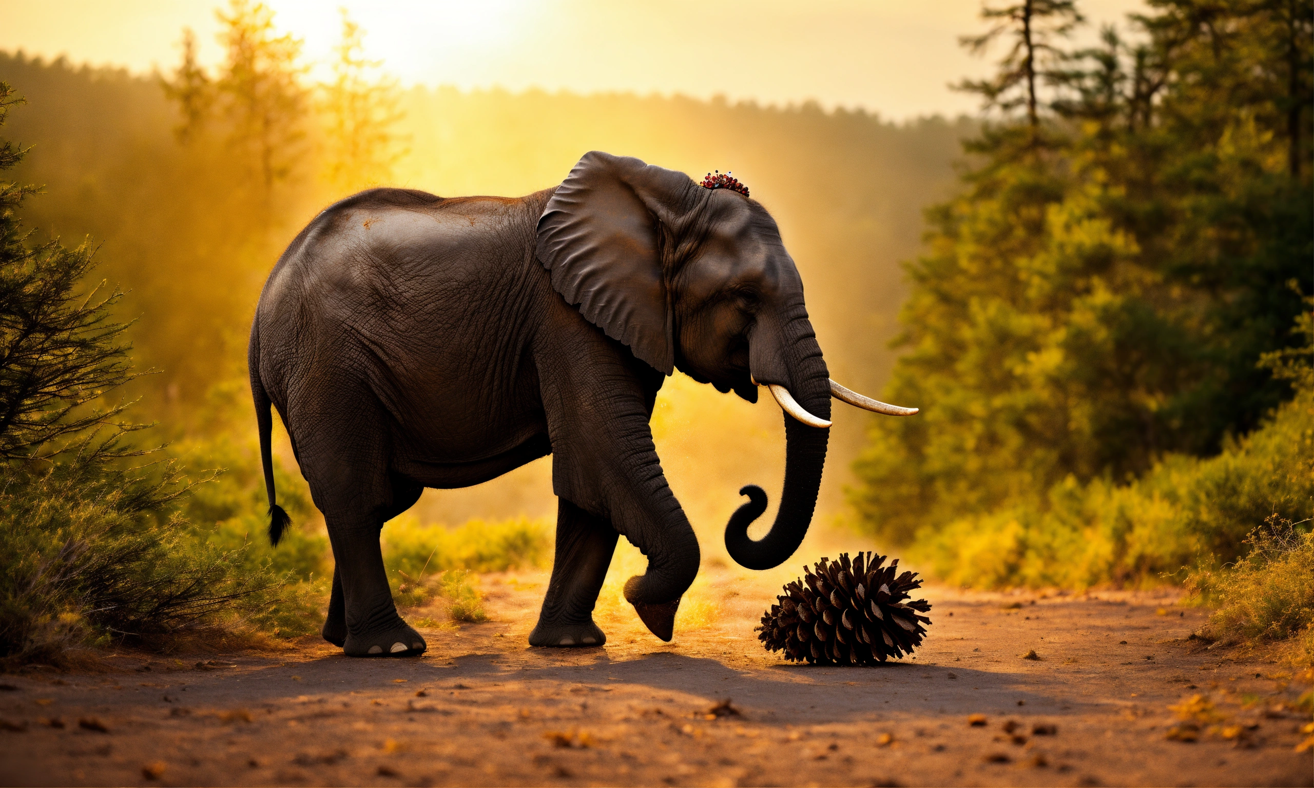 Lexica - Elephant stomping pinecone