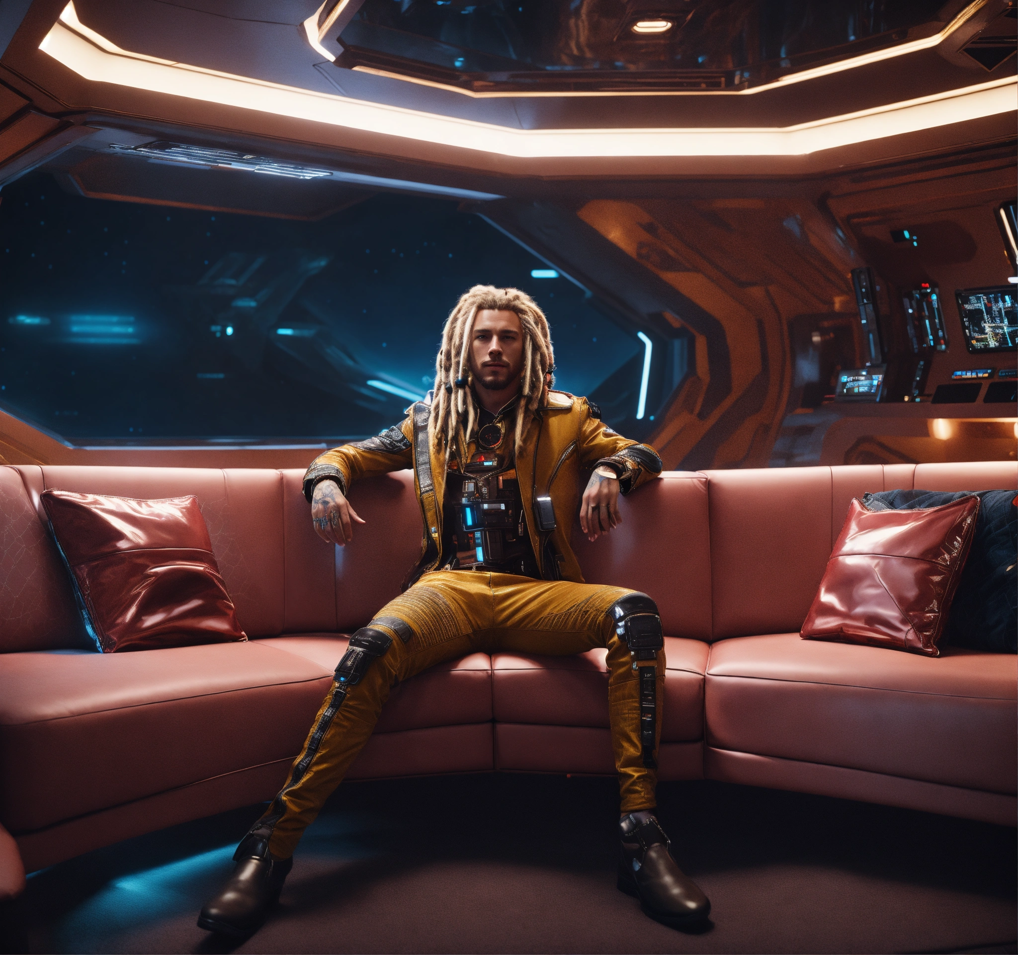 Lexica - Scruffy caucasian blonde dreadlock male rockstar in futuristic ...