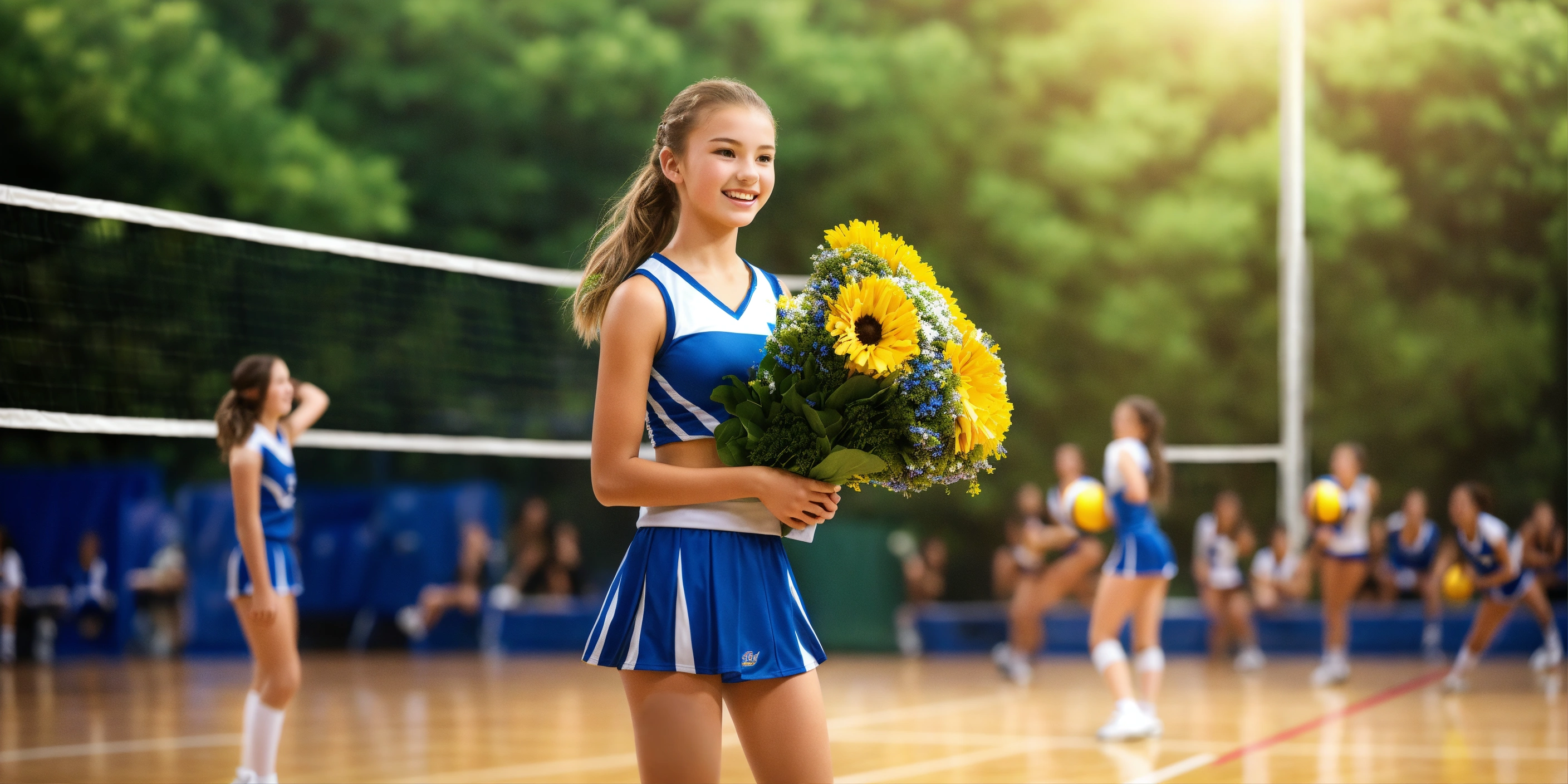 Lexica - A beautiful 15-year-old cheerleader gets a bouquet of flowers ...