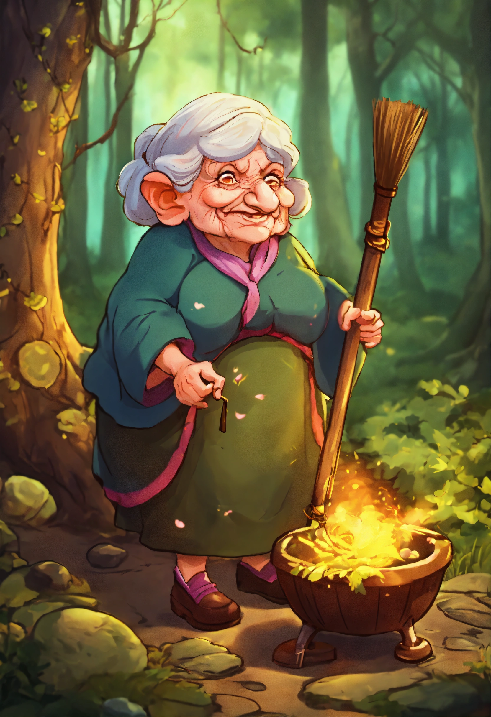 Lexica - Fantasy cartoon style ugly and scary old lady in a mortar with ...