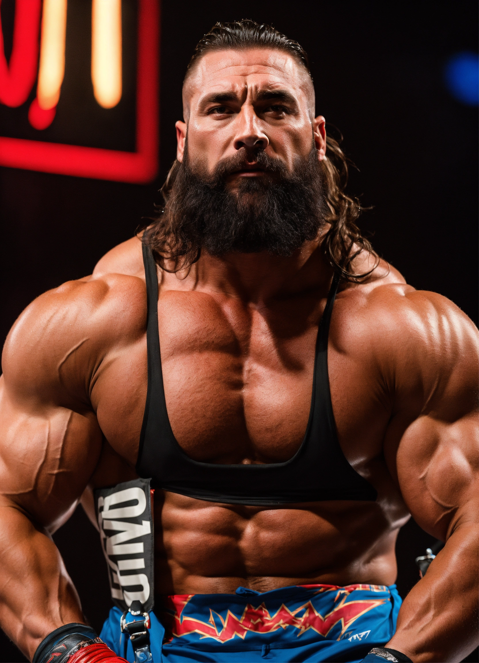 Lexica - 40-year-old wrestler with big muscles, bodybuilder, Mason Ryan from WWE, big